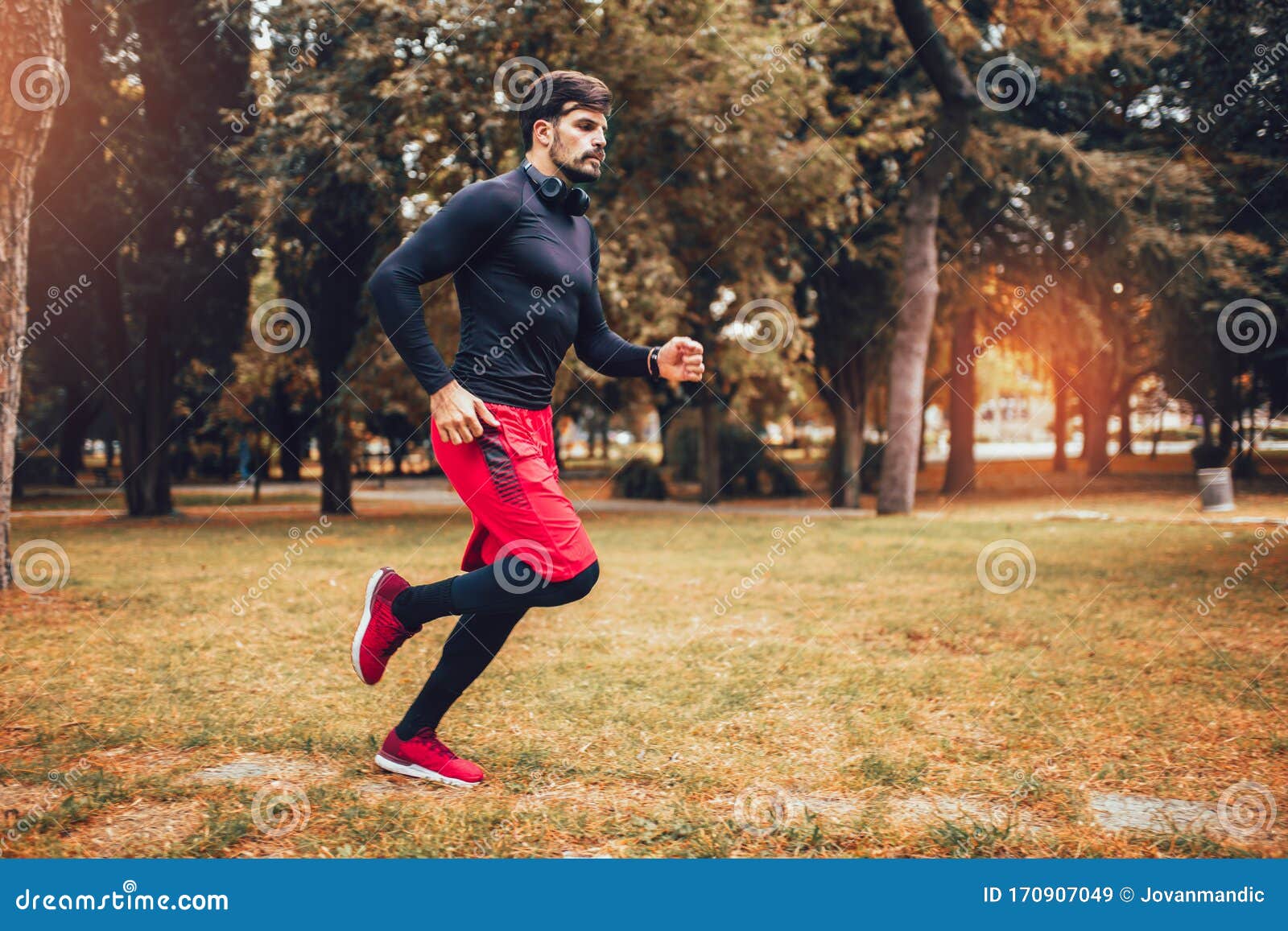 Man Running at Park during Morning Stock Image - Image of happy ...