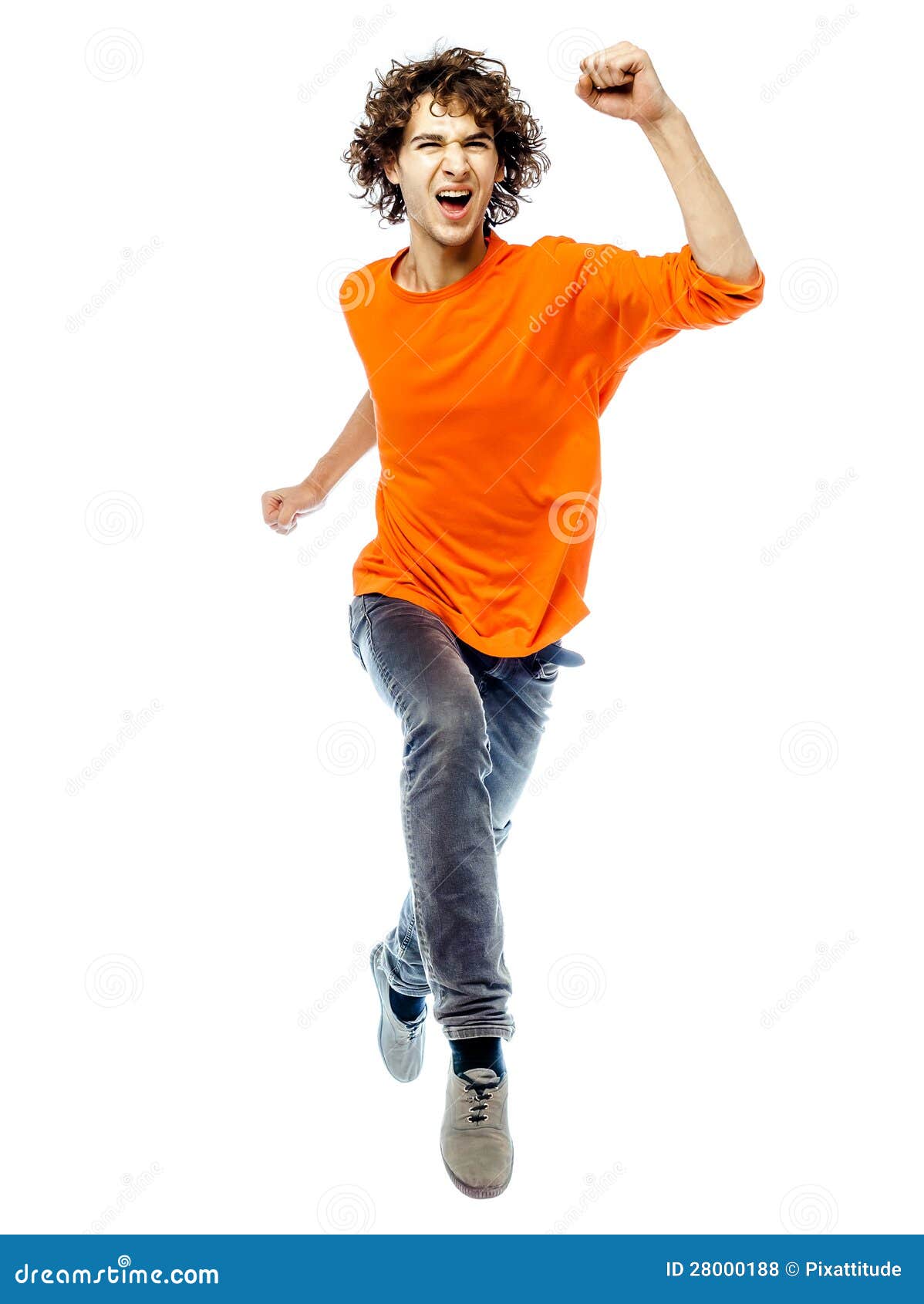 Young Man Running Screamming Happy Front View Stock Photo - Image of ...