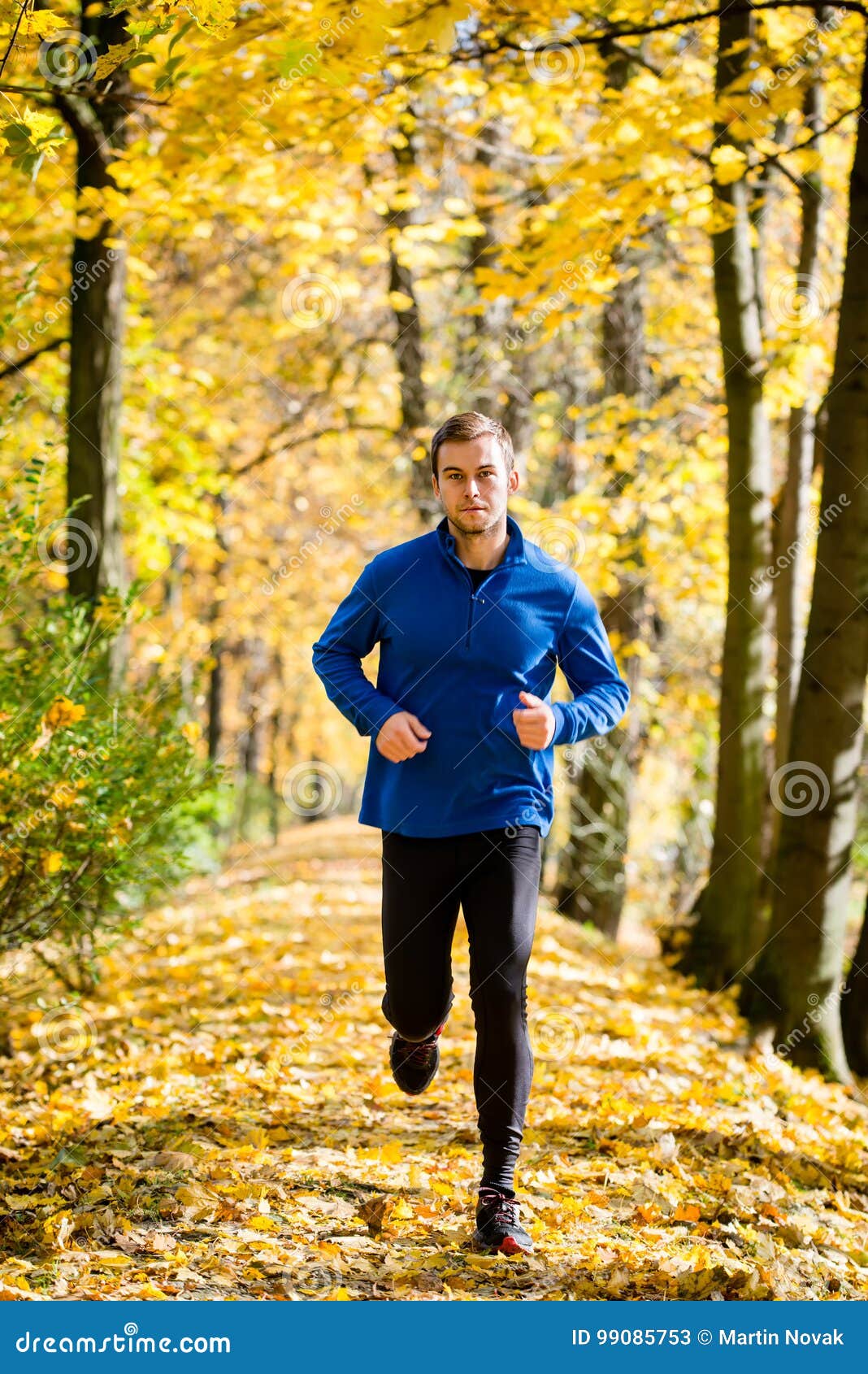 Man running in nature stock image. Image of sport, fall - 99085753