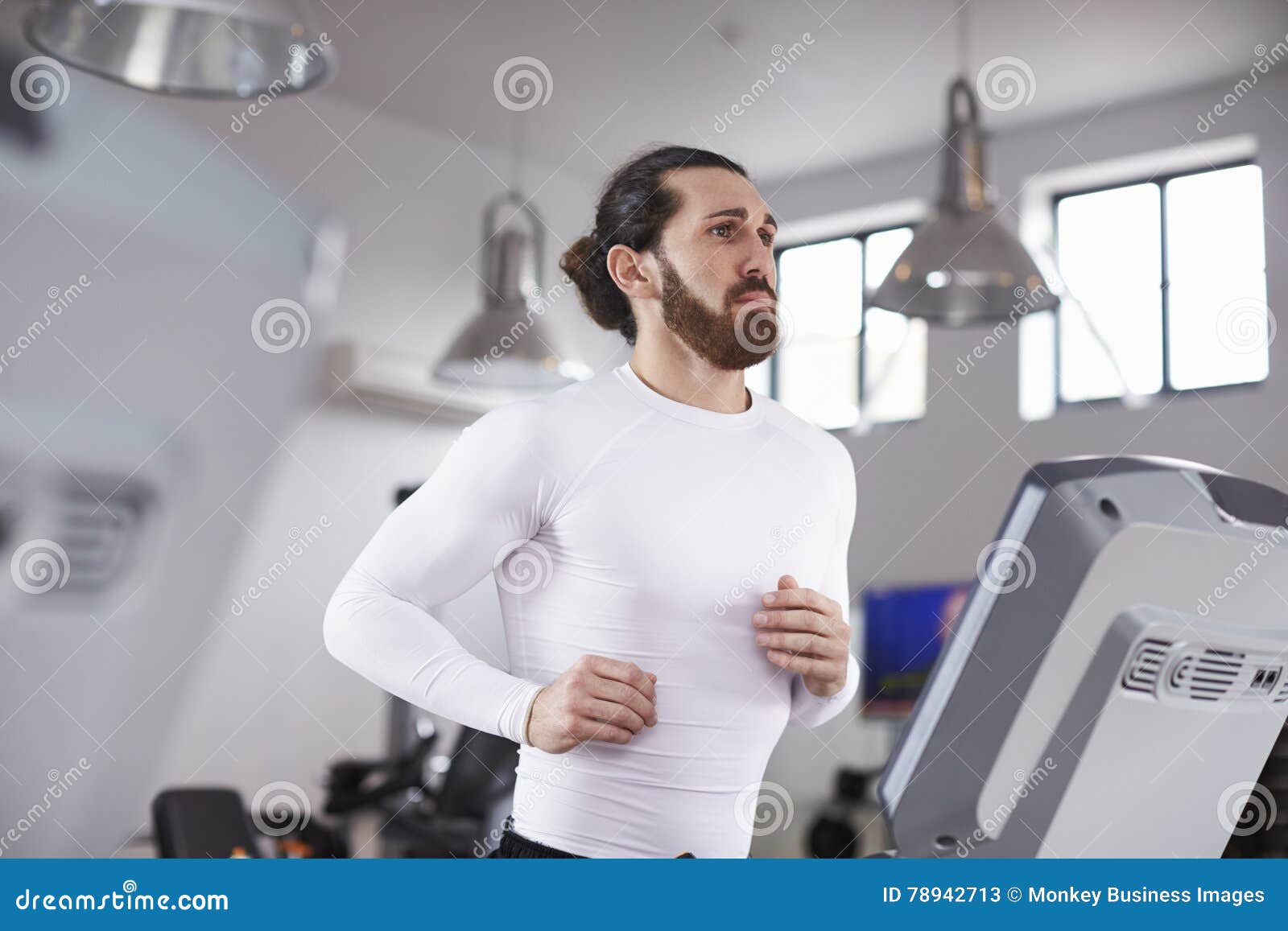 Young Man Running on Treadmill in Gym Stock Image - Image of equipment ...