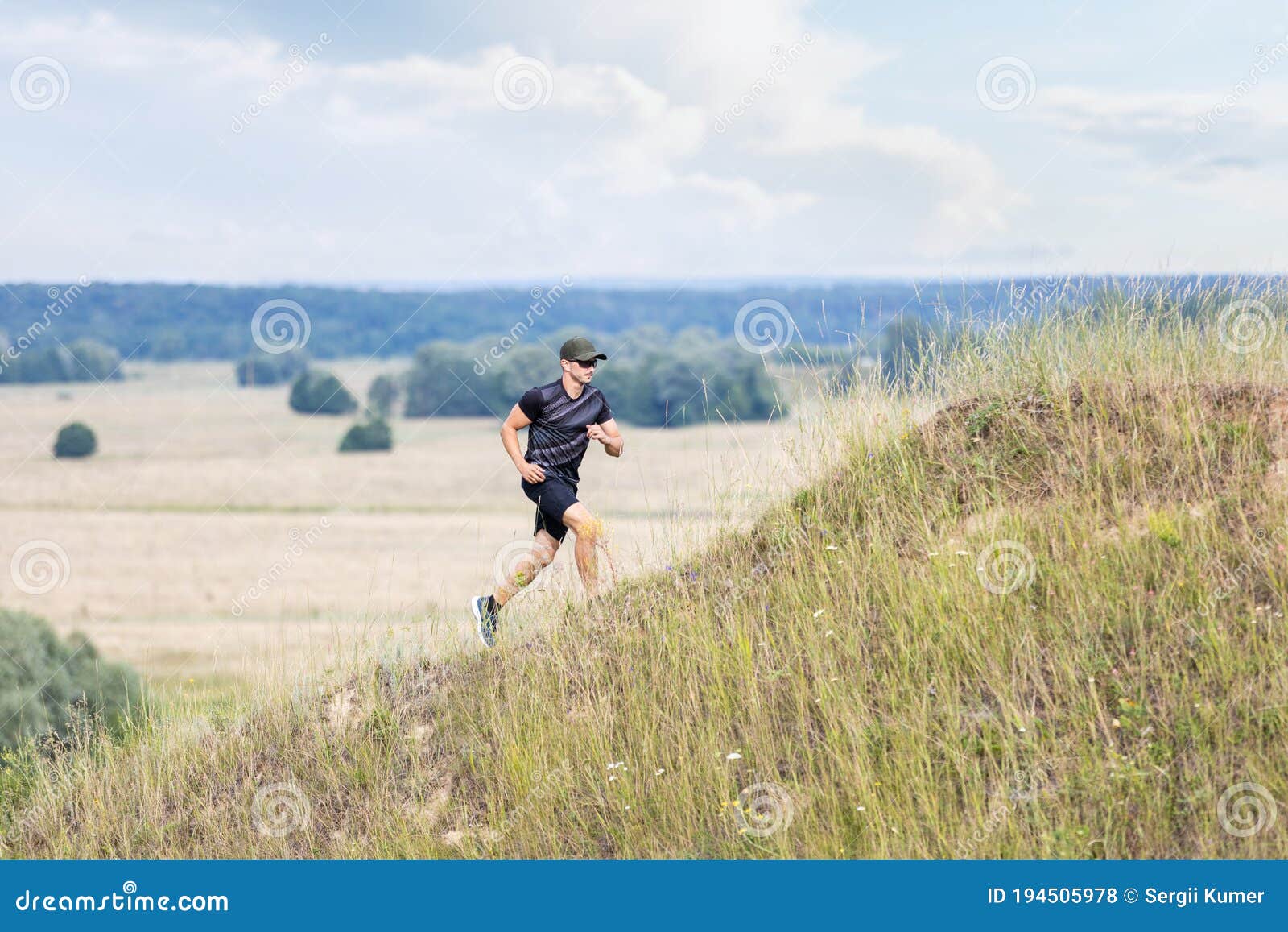 Young Man Running Uphill on Trail Running Workout Stock Photo - Image ...