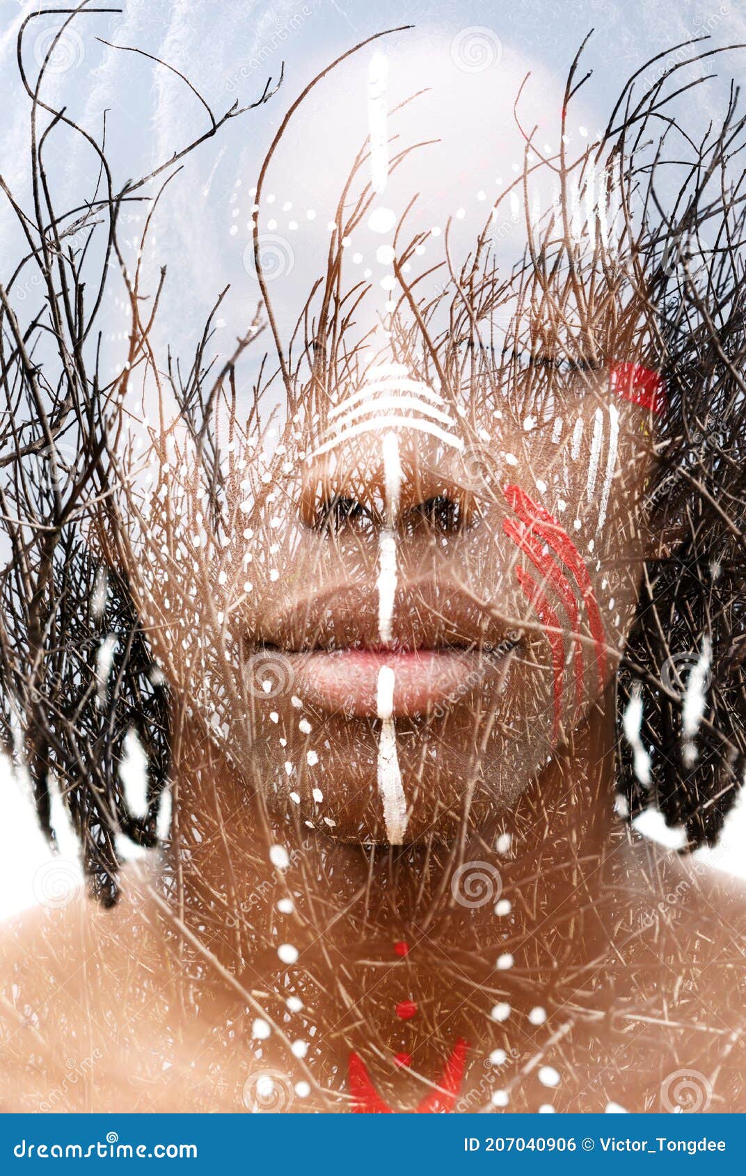 A Young Man S Face Dissolving into Bare Branches Stock Photo - Image of ...