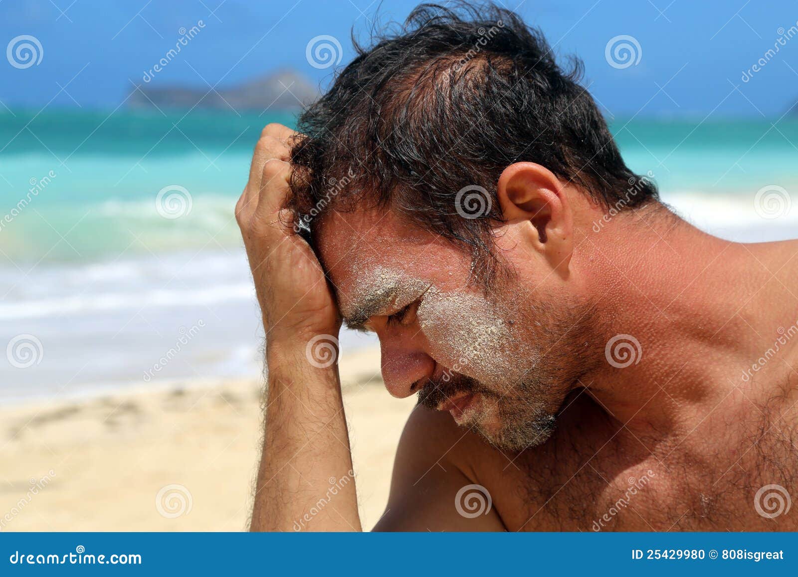 Young Man with Sand on Face by Beach Stock Photo - Image of cute ...