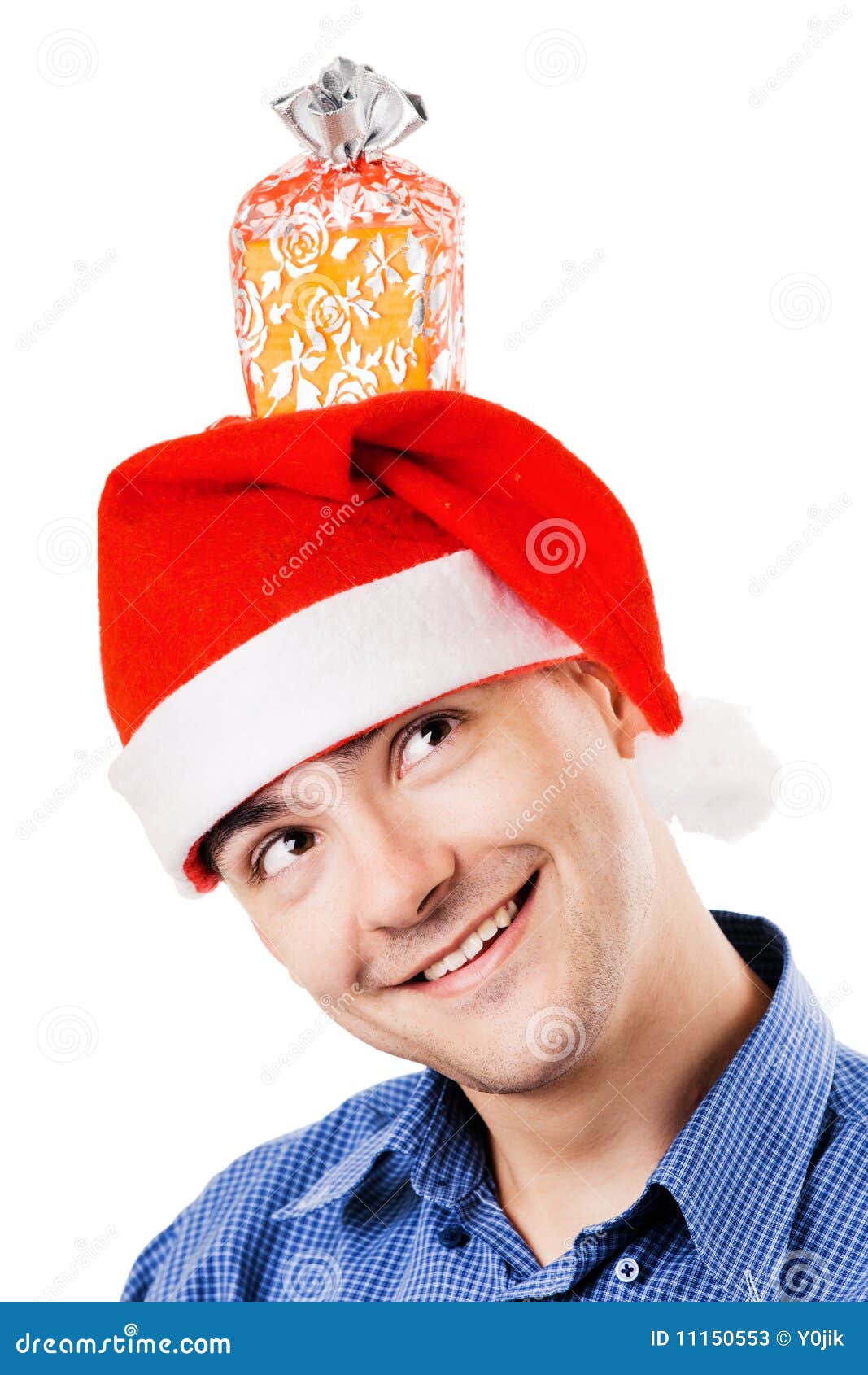 Young man in Santa hat stock image. Image of wrap, brisle - 11150553
