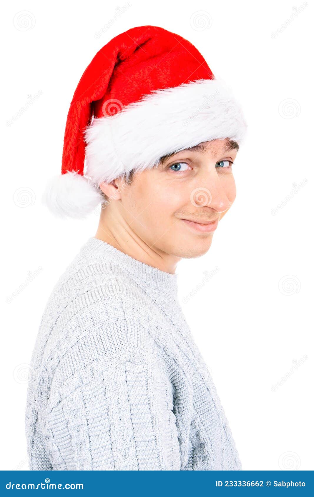 Young Man in Santa Hat stock photo. Image of adult, face - 233336662