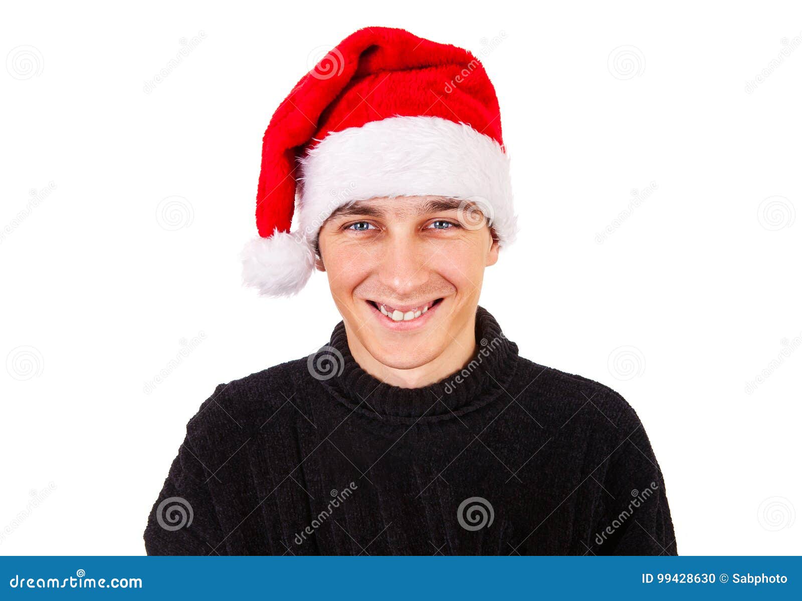 Young Man in Santa Hat stock photo. Image of glad, holiday - 99428630