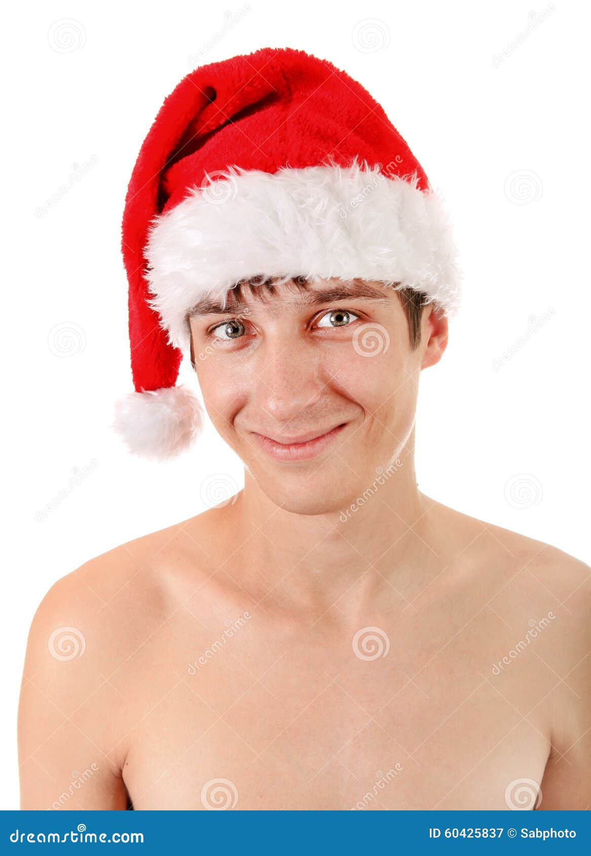 Young Man in Santa Hat stock image. Image of joyous, christmas - 60425837