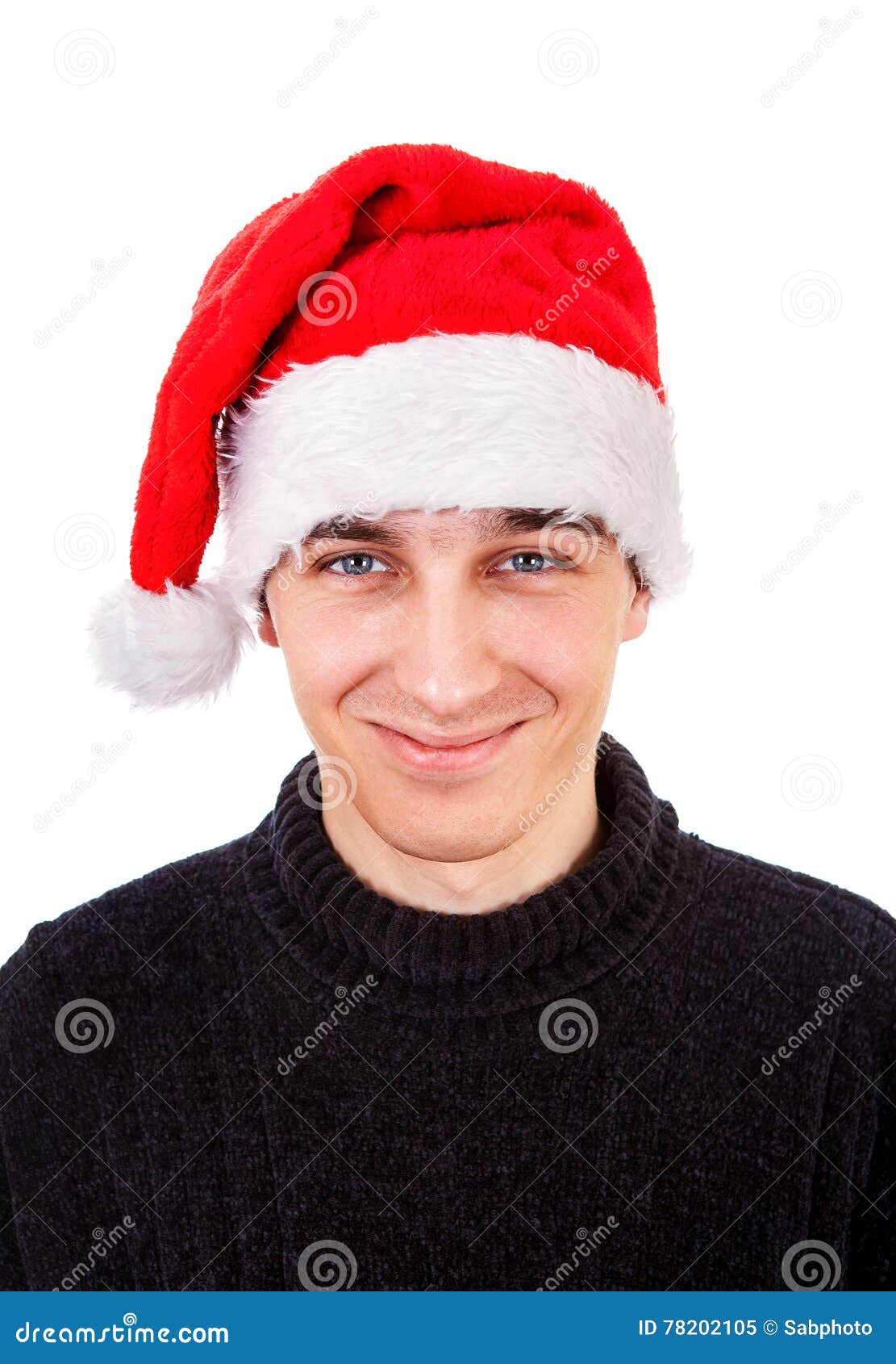 Young Man in Santa Hat stock image. Image of joyful, male - 78202105