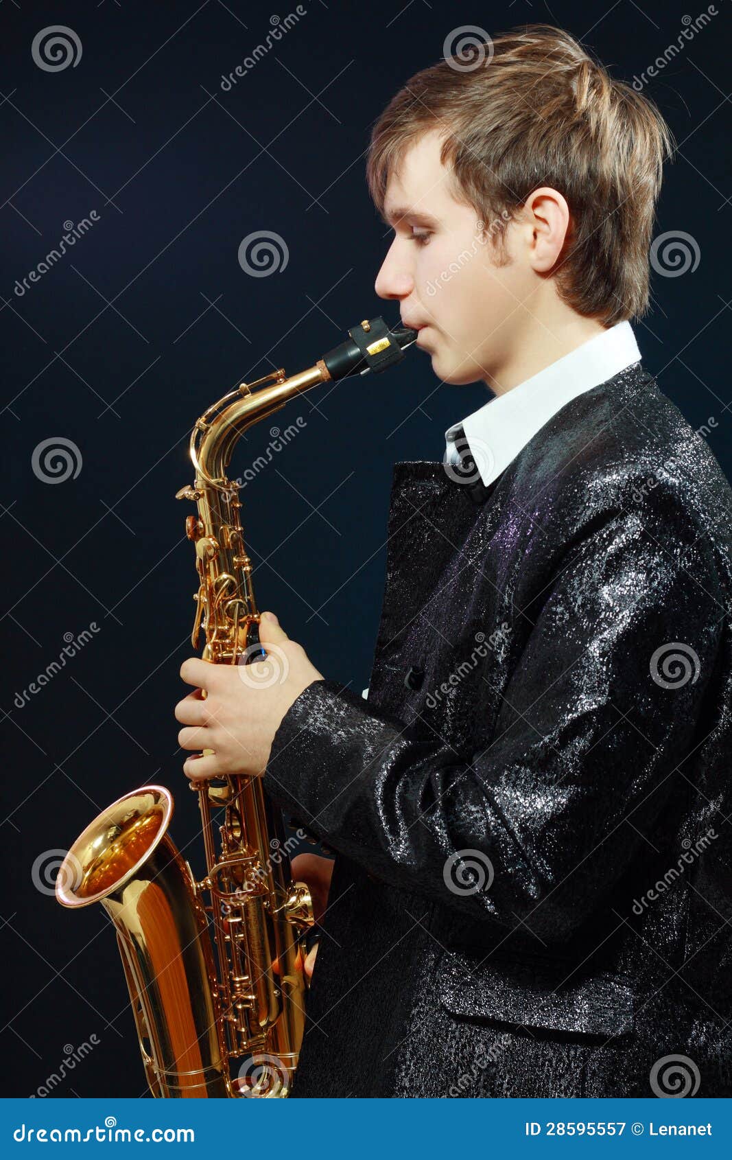 Young man with saxophone stock image. Image of happy - 28595557