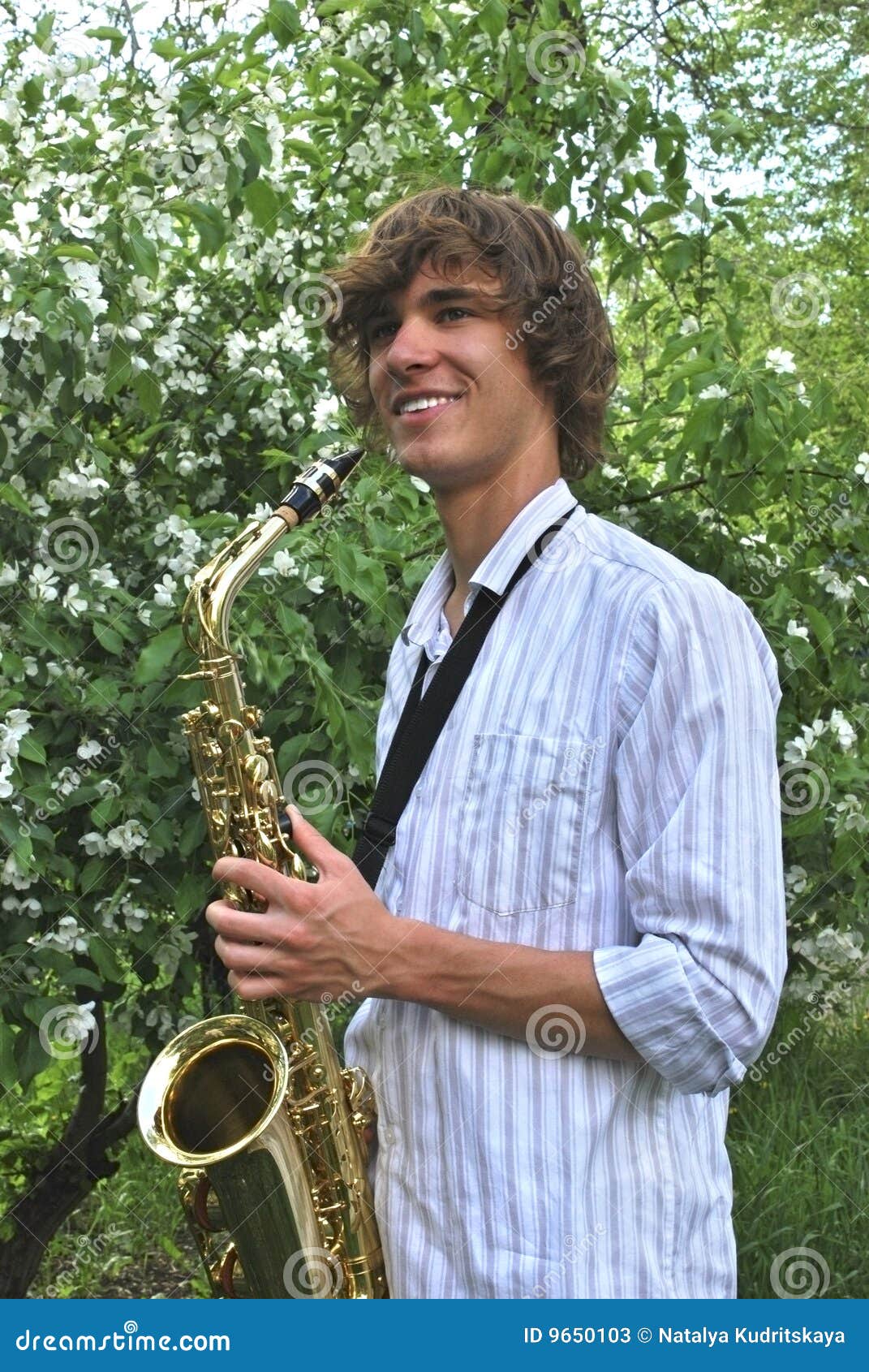 Young man with saxophone stock image. Image of young, season - 9650103