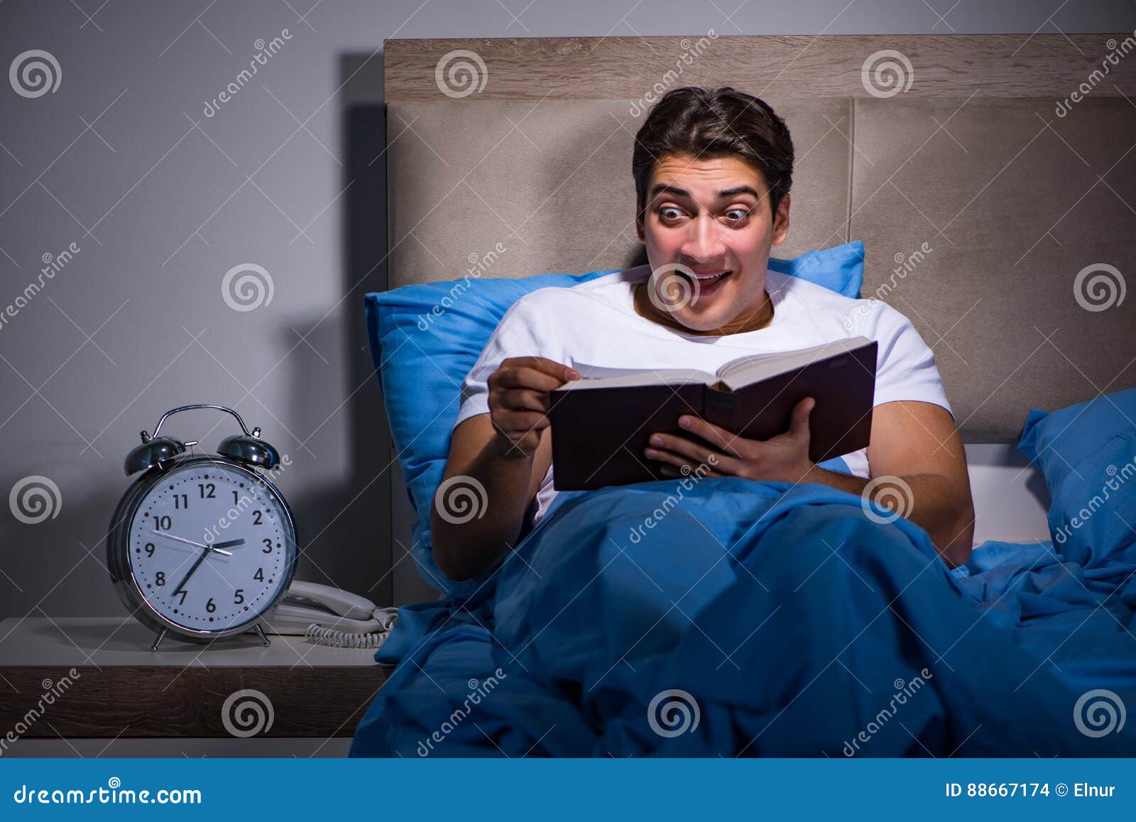 The Young Man Scared in Bed Stock Photo - Image of horror, bedroom ...