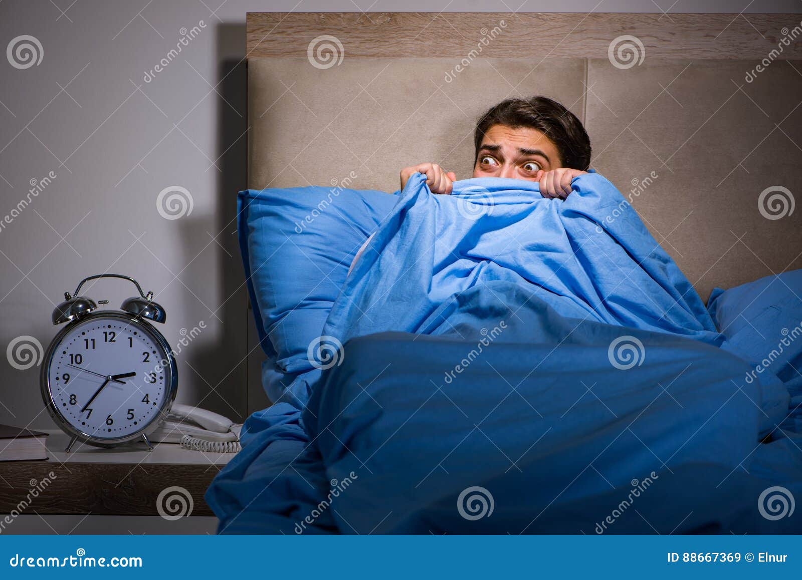 The Young Man Scared in Bed Stock Image - Image of horror, afraid: 88667369
