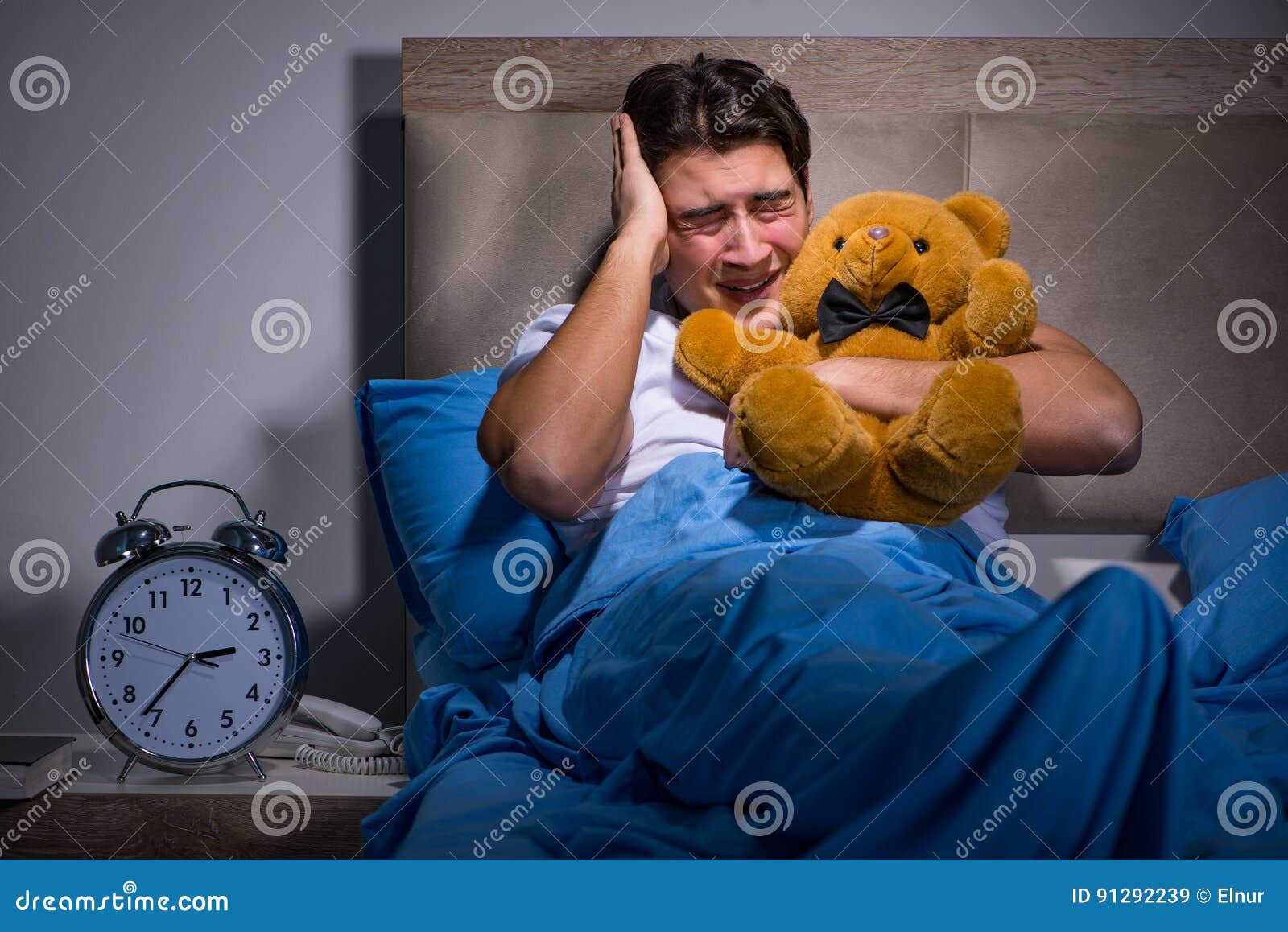 The Young Man Scared in Bed Stock Image - Image of bedtime, lying: 91292239