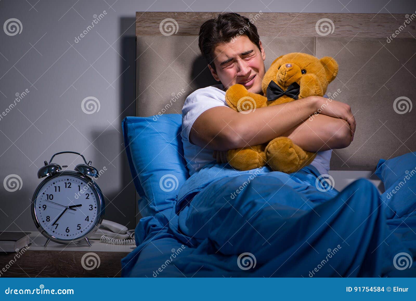 The Young Man Scared in Bed Stock Photo - Image of monster, expression ...