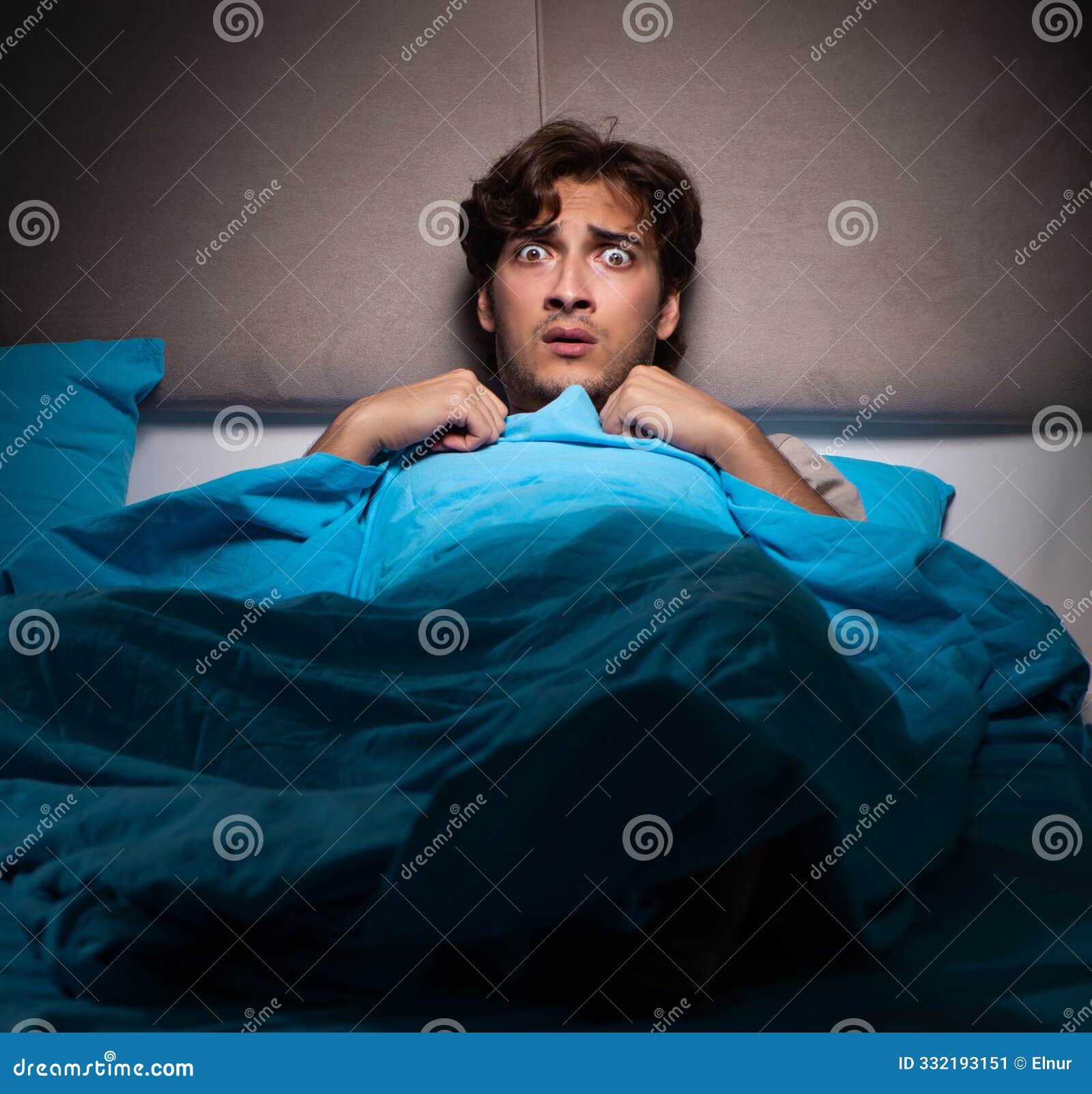 Young Man Scared in His Bed Having Nightmares Stock Image - Image of ...