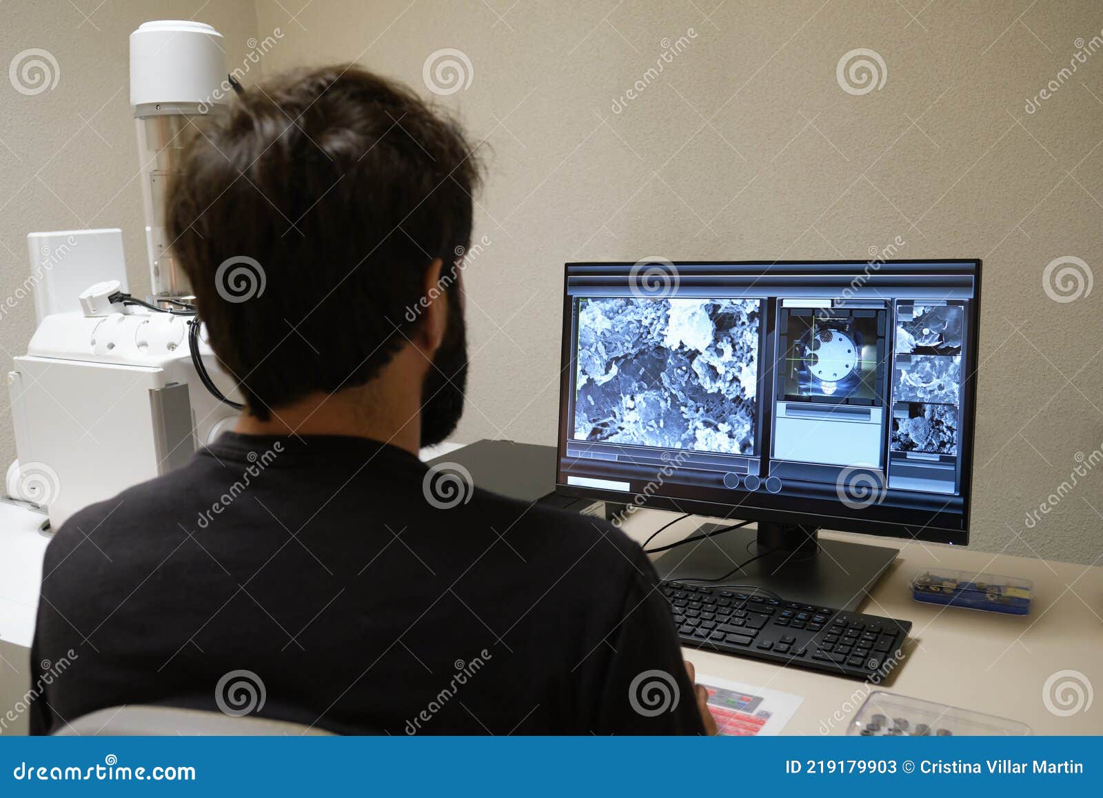 Scanning Electron Microscope Samples On Specimen Mounts, Tweezers And A ...