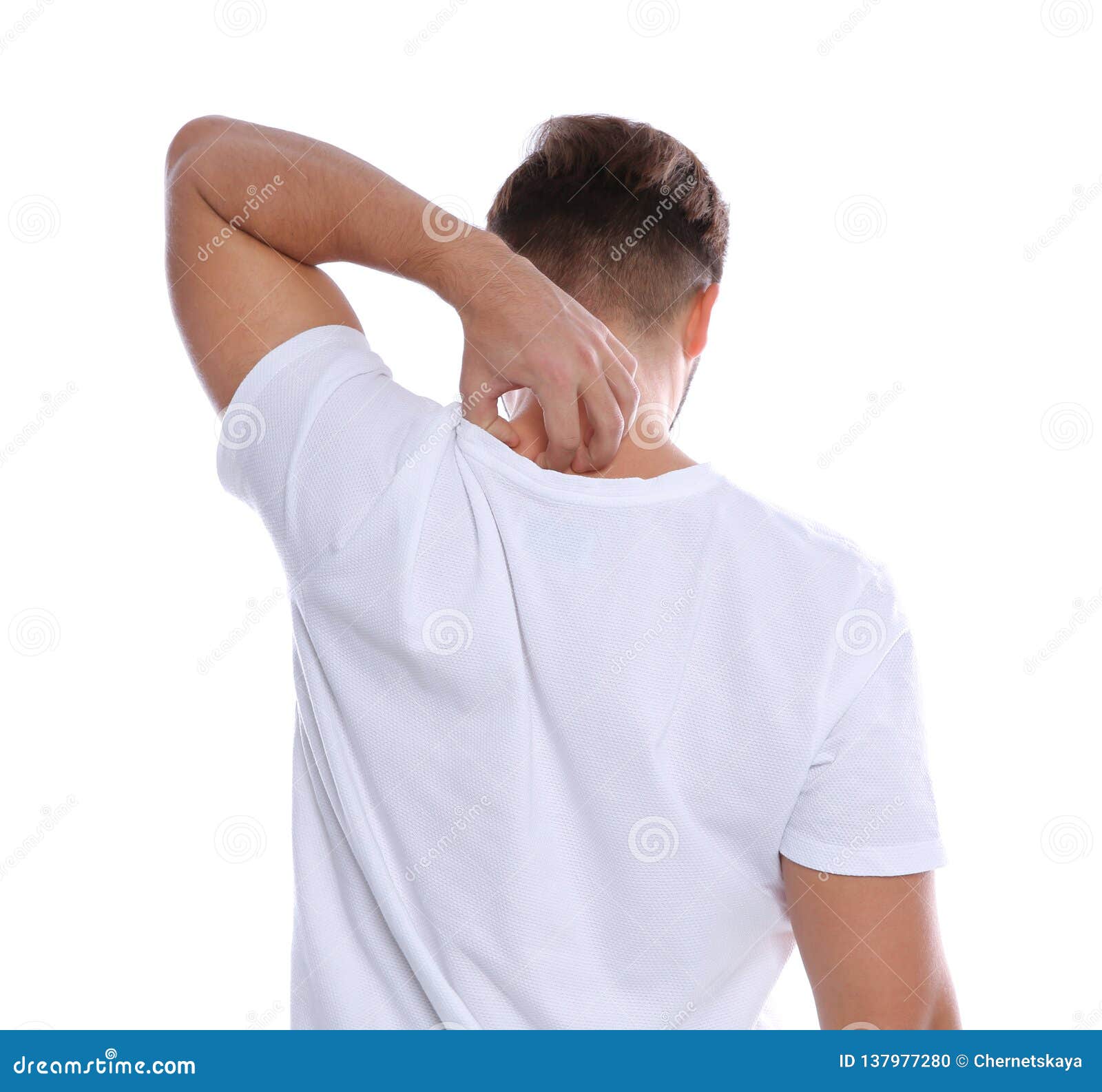 Young Man Scratching Back on White Background. Stock Photo - Image of ...
