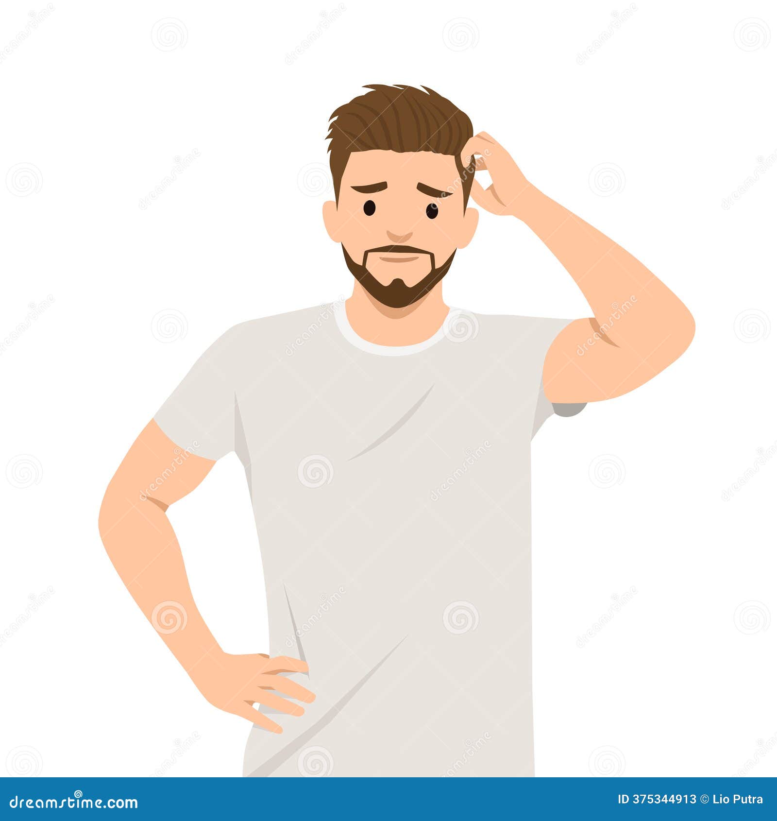 Man Scratching His Head, Distressed, With Flakes Suggesting Dandruff Or ...