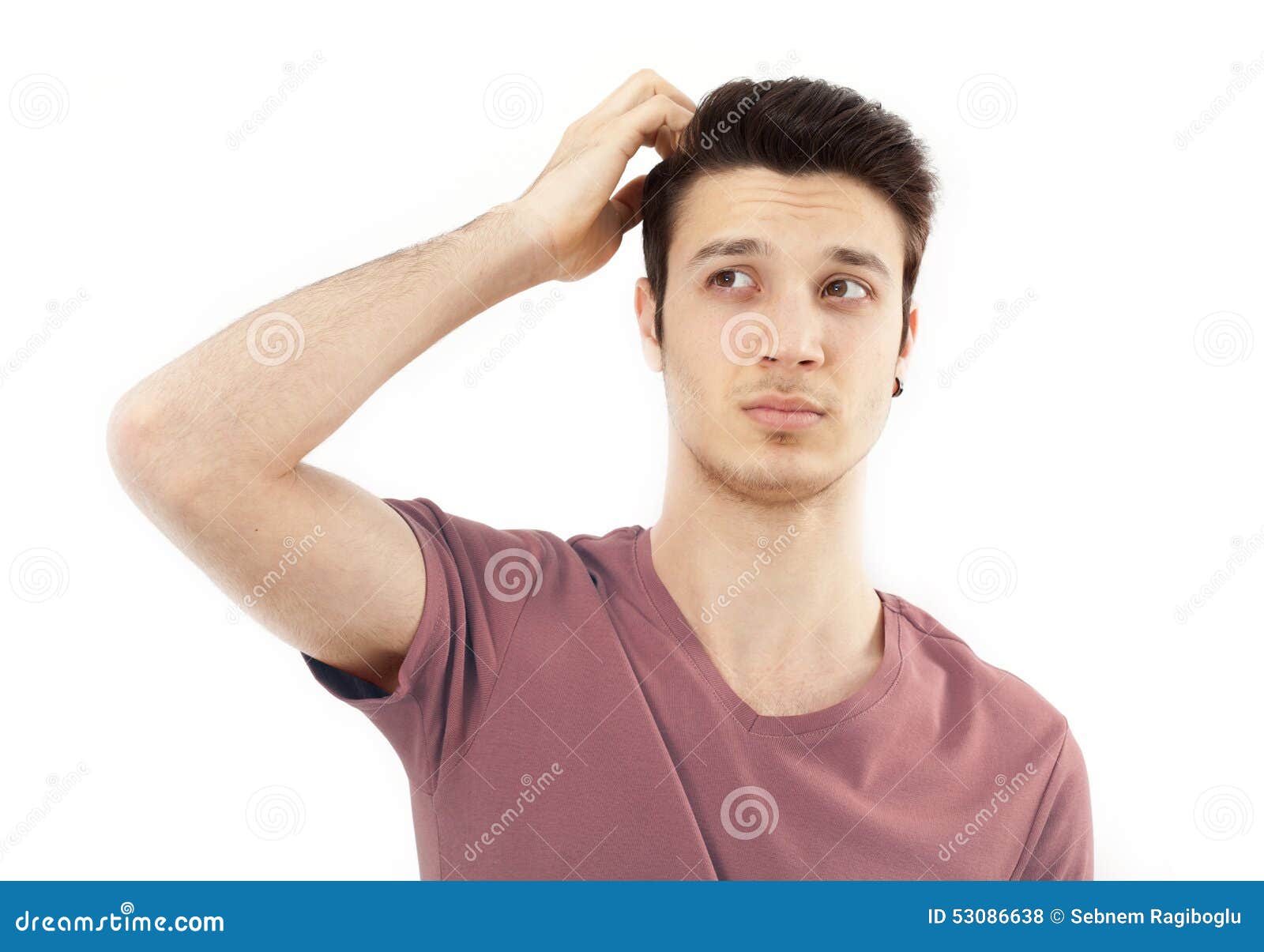 Young Man Scratching Her Head Stock Photo - Image of question, portrait ...