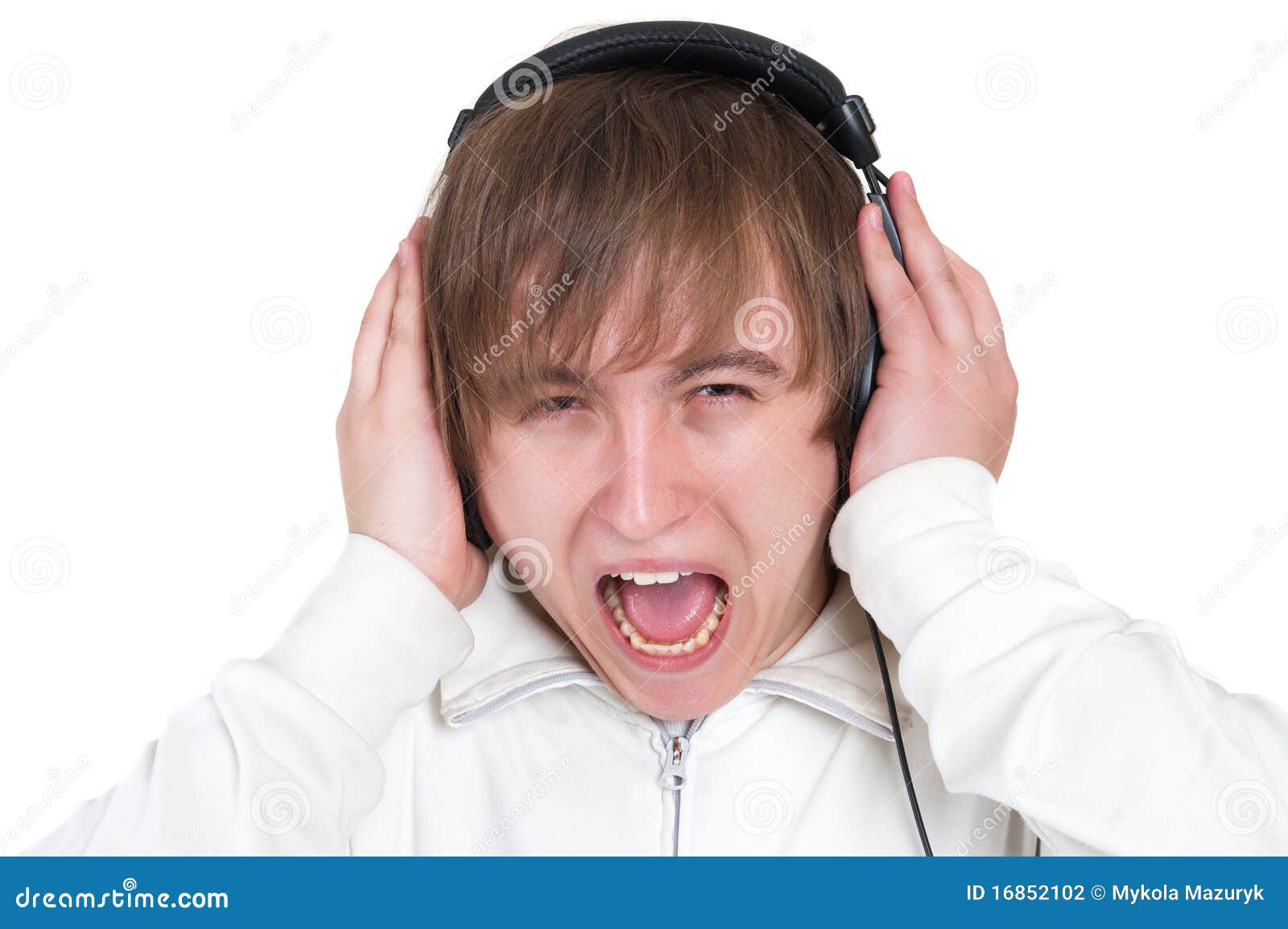 Young Man Screaming with Headphones Stock Photo - Image of male ...