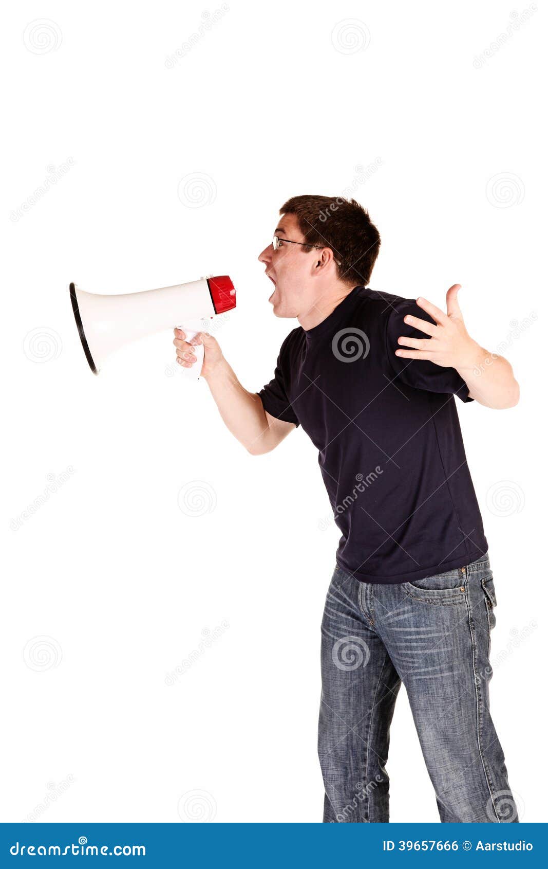 Young Man Screaming with Megaphone Stock Photo - Image of holding ...