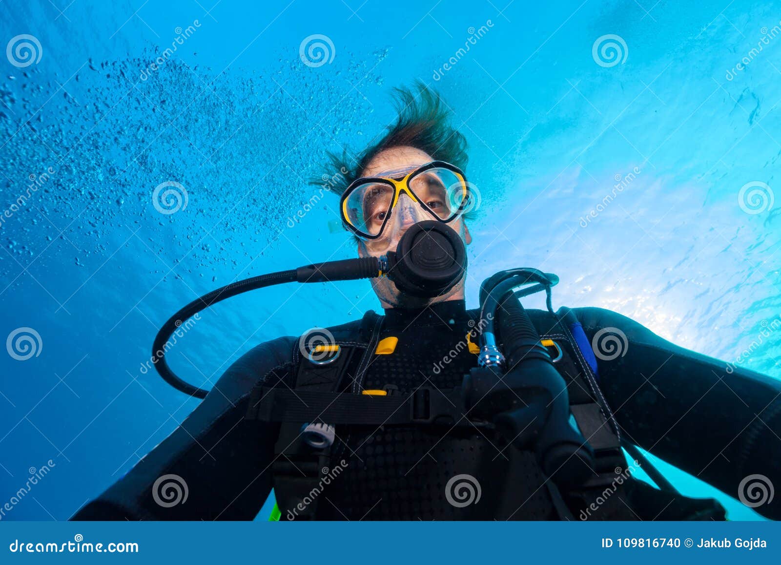 Young Man Scuba Diver Selfie Stock Photo - Image of head, contact ...