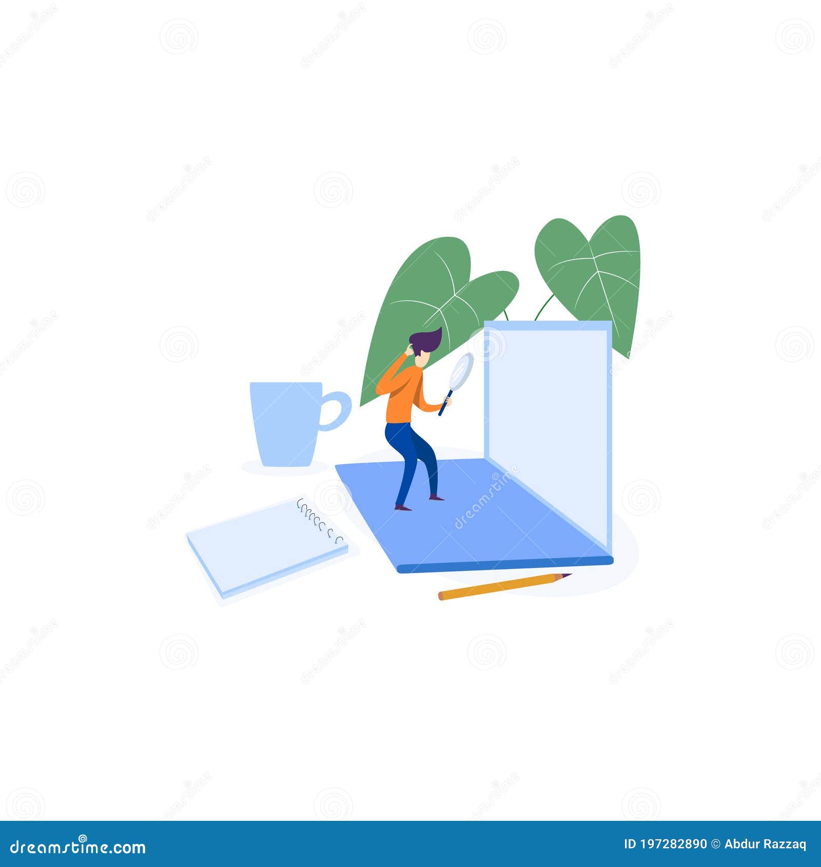 A Young Man Searching Important Documents in Computer with Magnifying ...