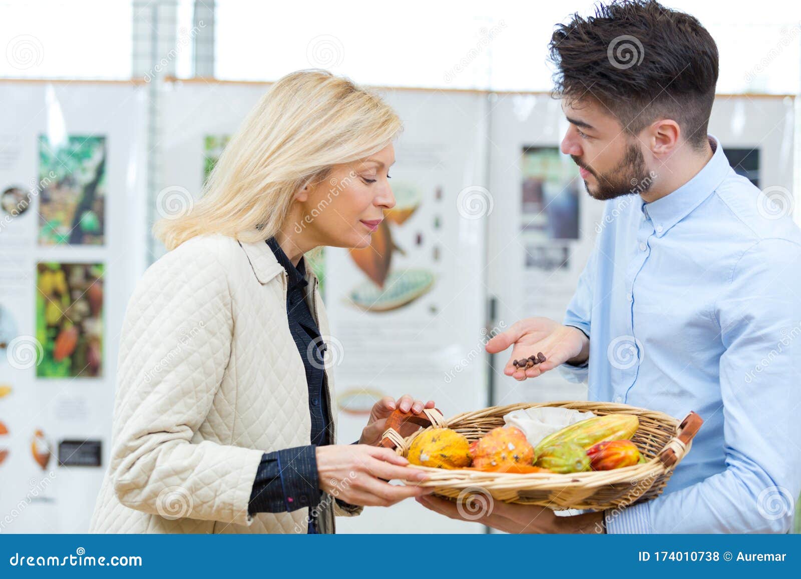 Young Man Seller with Customer Stock Photo - Image of cooking, cacao ...