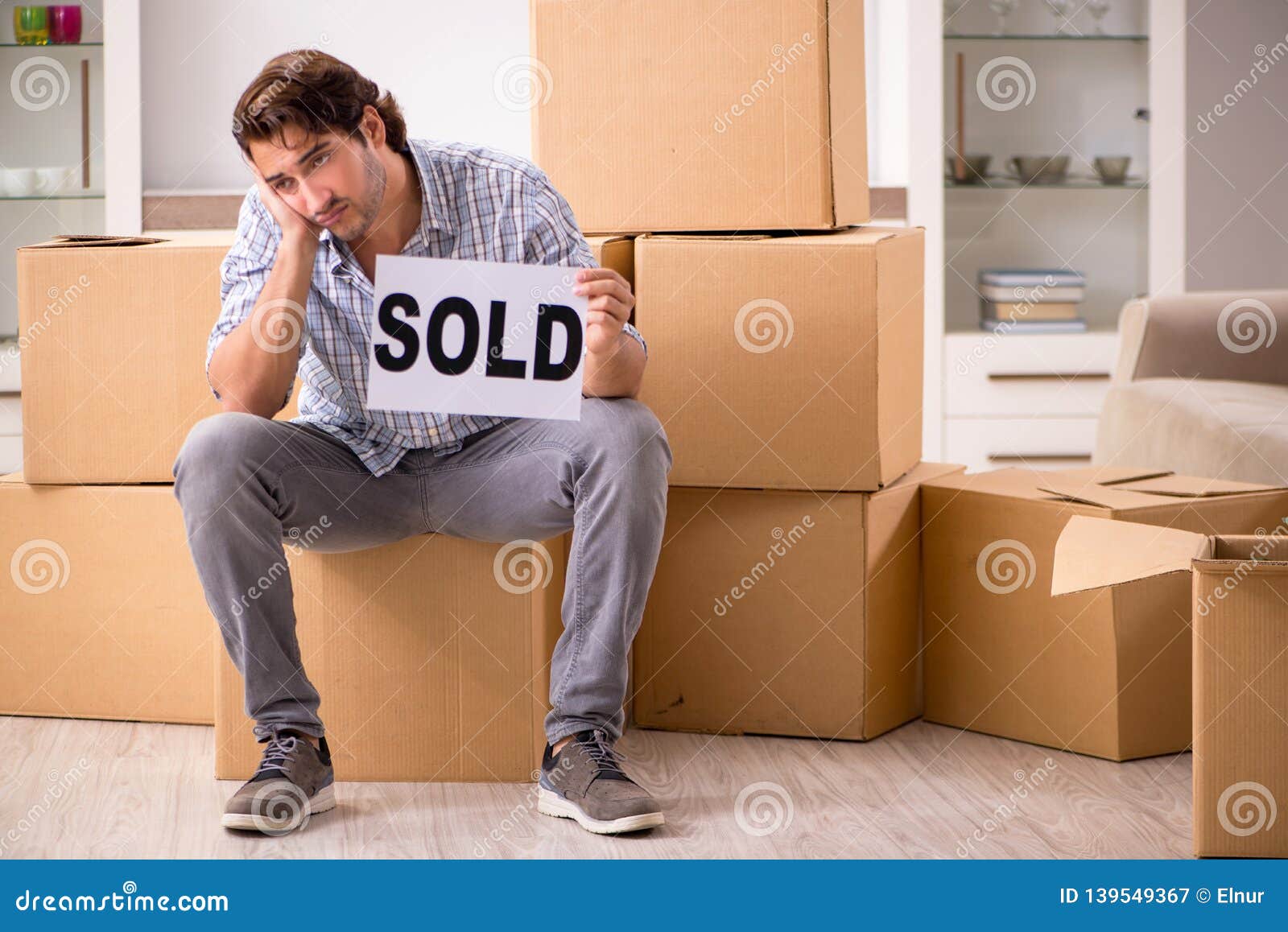 The Young Man Selling His House Stock Image - Image of boxes, flat ...