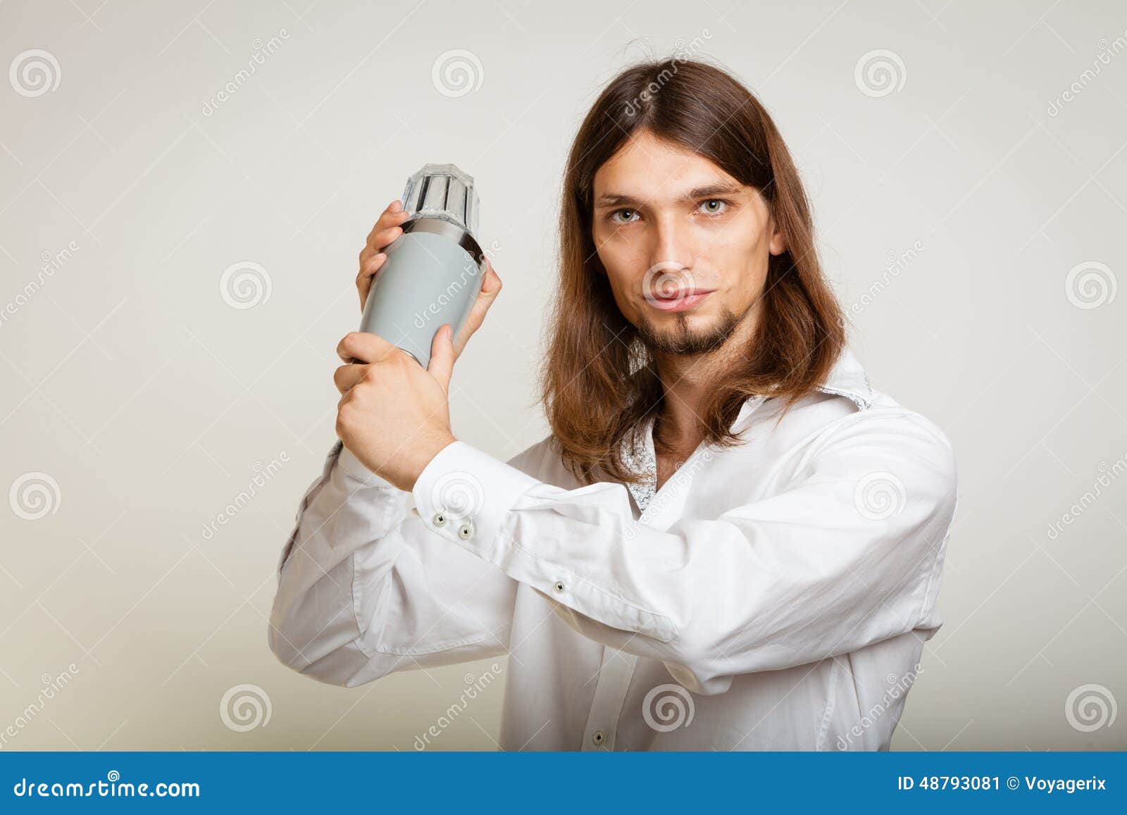 Young Man with Shaker Making Cocktail Drink Stock Image - Image of ...