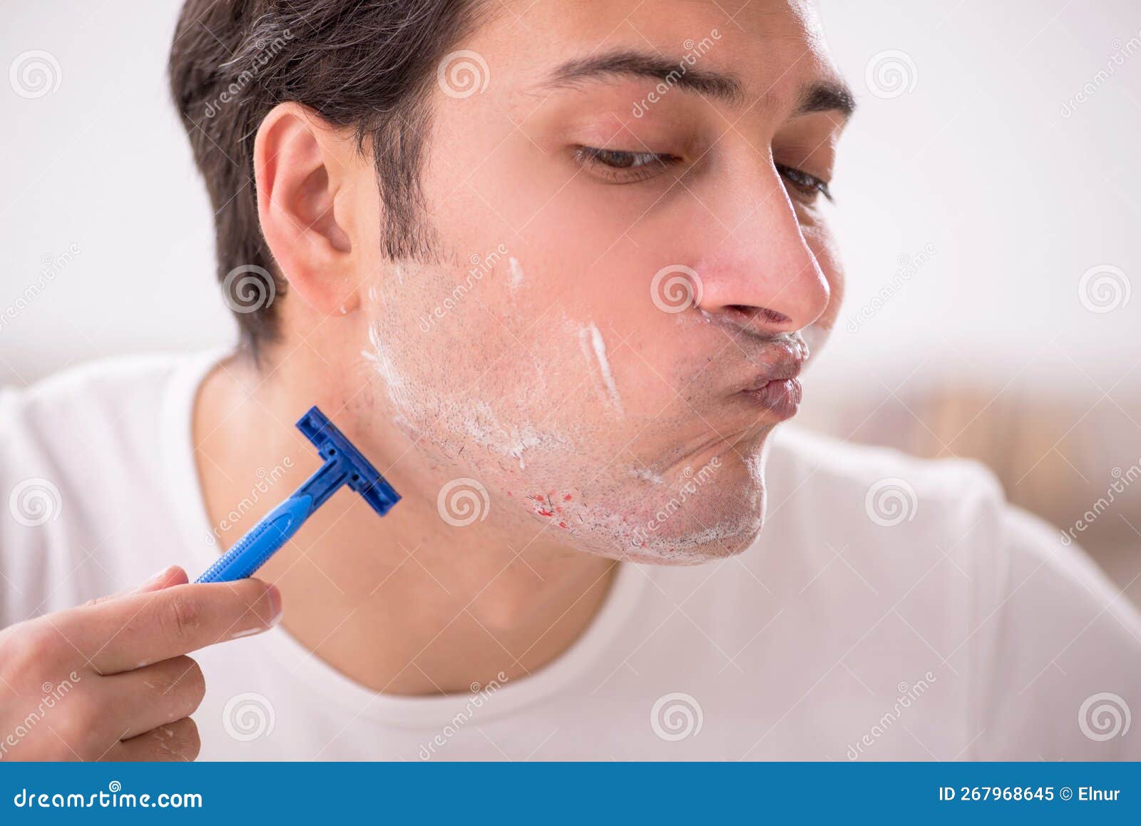 Young Man Shaving Face at Home Stock Image - Image of macho, healthy ...