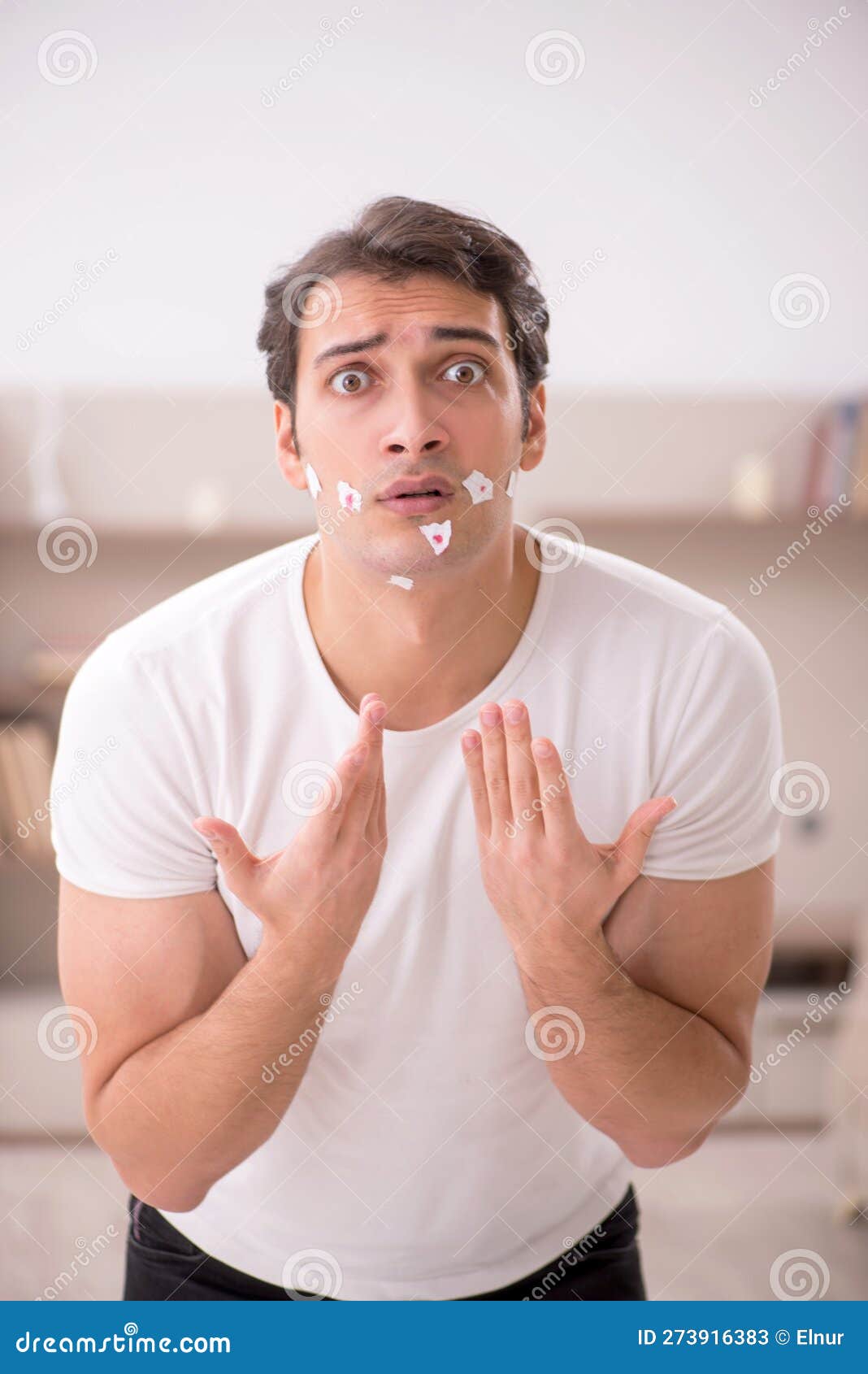 Young Man Shaving Face at Home Stock Image - Image of clean, grooming ...