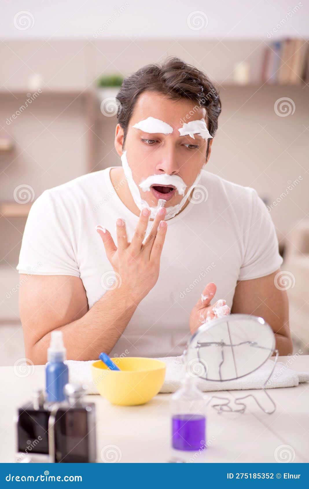Young Man Shaving Face at Home Stock Photo - Image of healthy, grooming ...