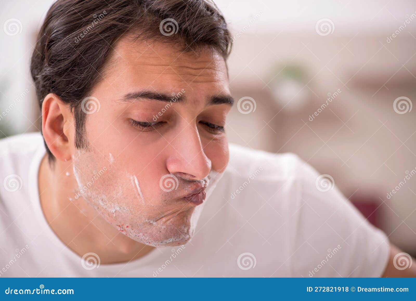Young Man Shaving Face at Home Stock Photo - Image of home, masculinity ...