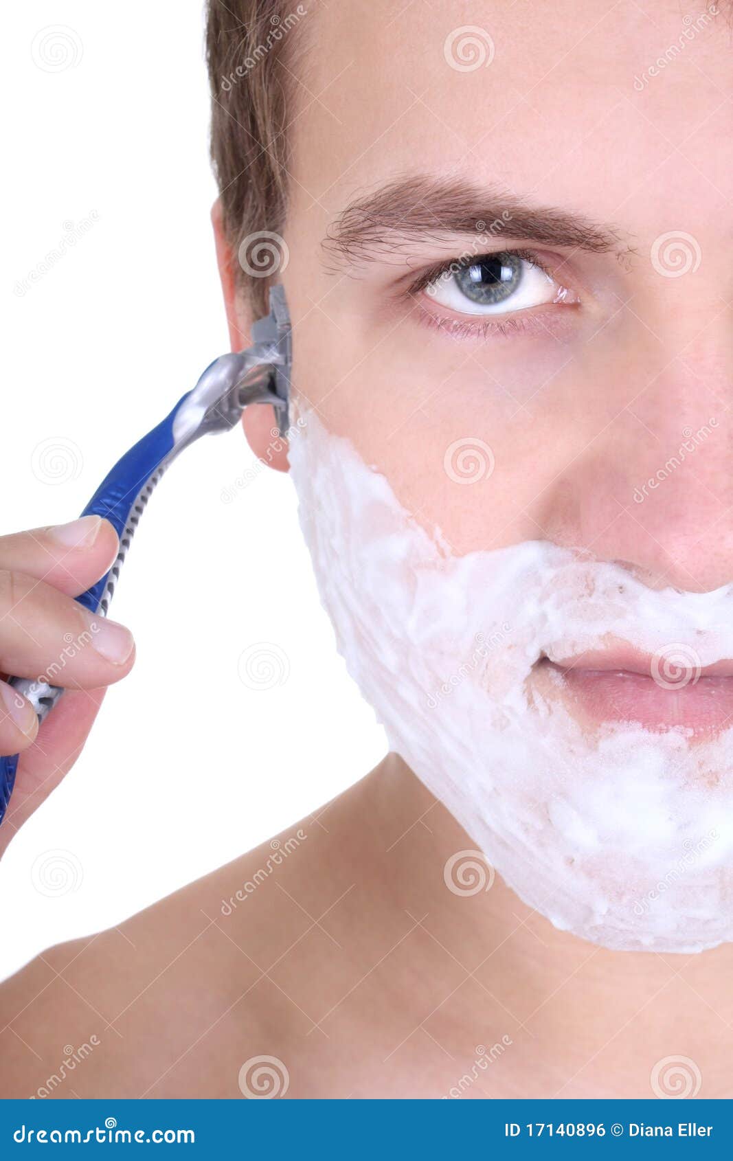 Young Man Shaving with Razor Close Up Stock Photo - Image of male ...