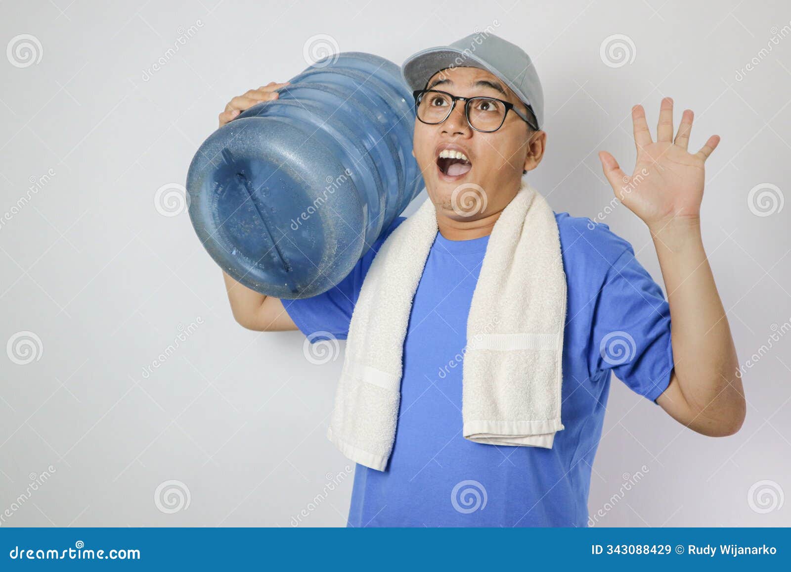 Young Man Shock Delivery Man Holding Water Gallon Stock Image - Image ...