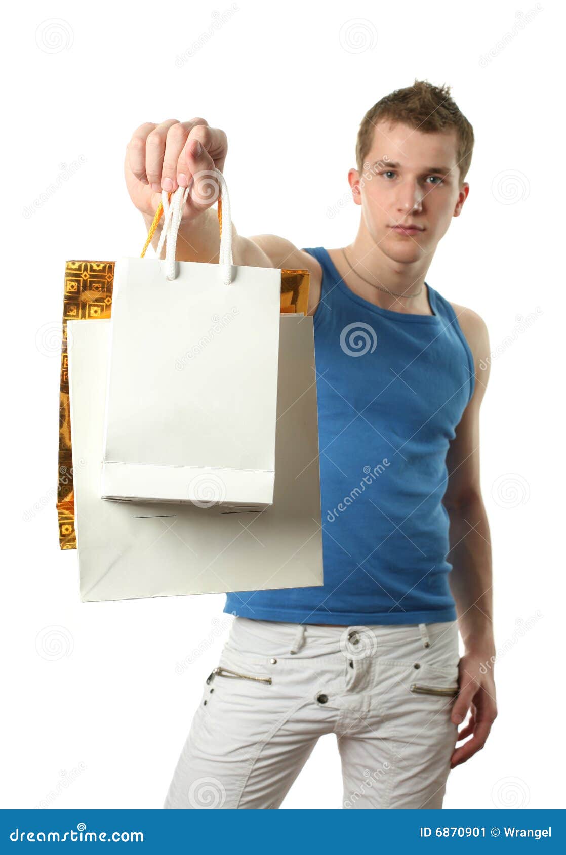Young Man with Shopping Bags Stock Image - Image of carry, cutout: 6870901