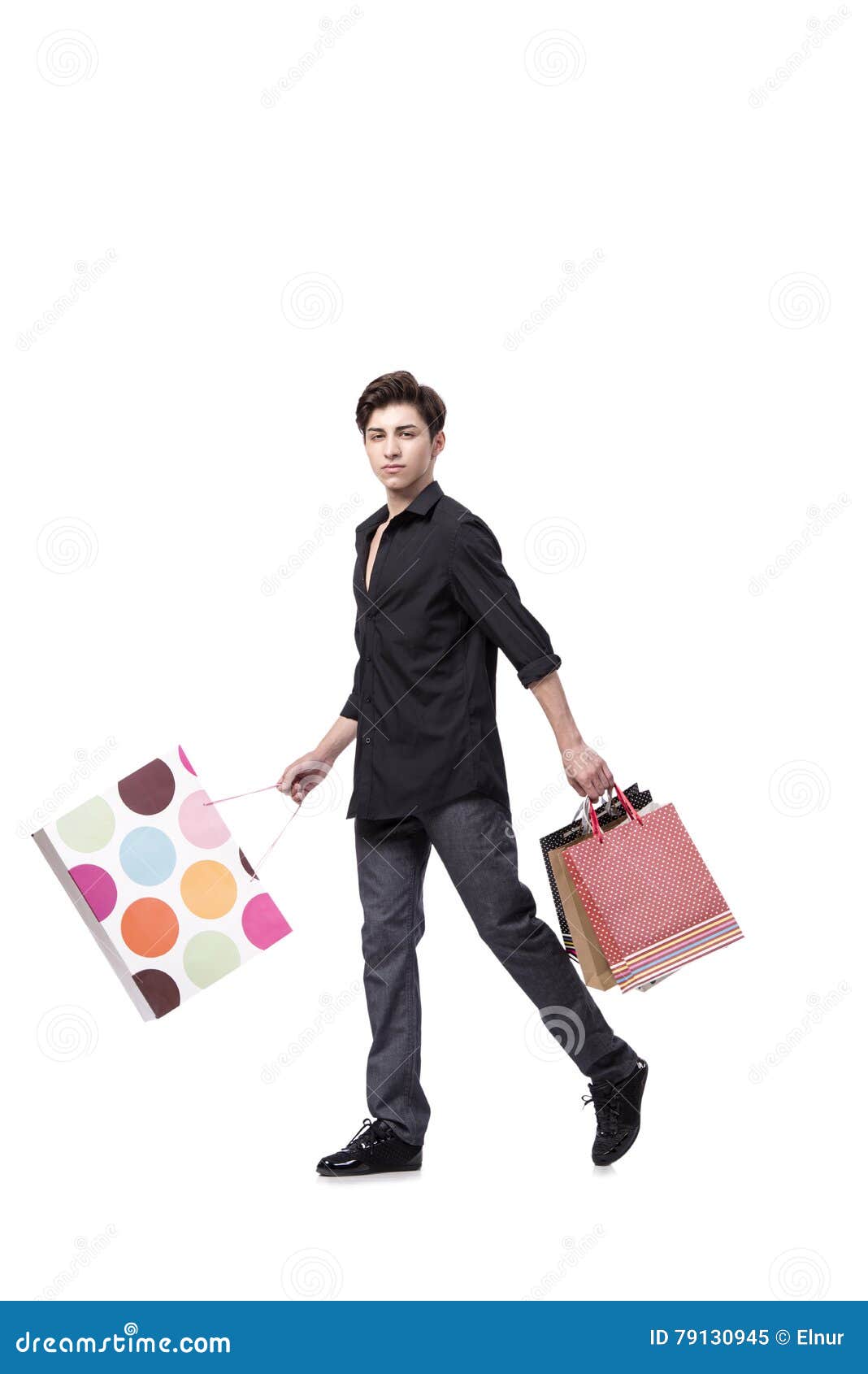The Young Man in Shopping Concept Isolated on White Stock Image - Image ...