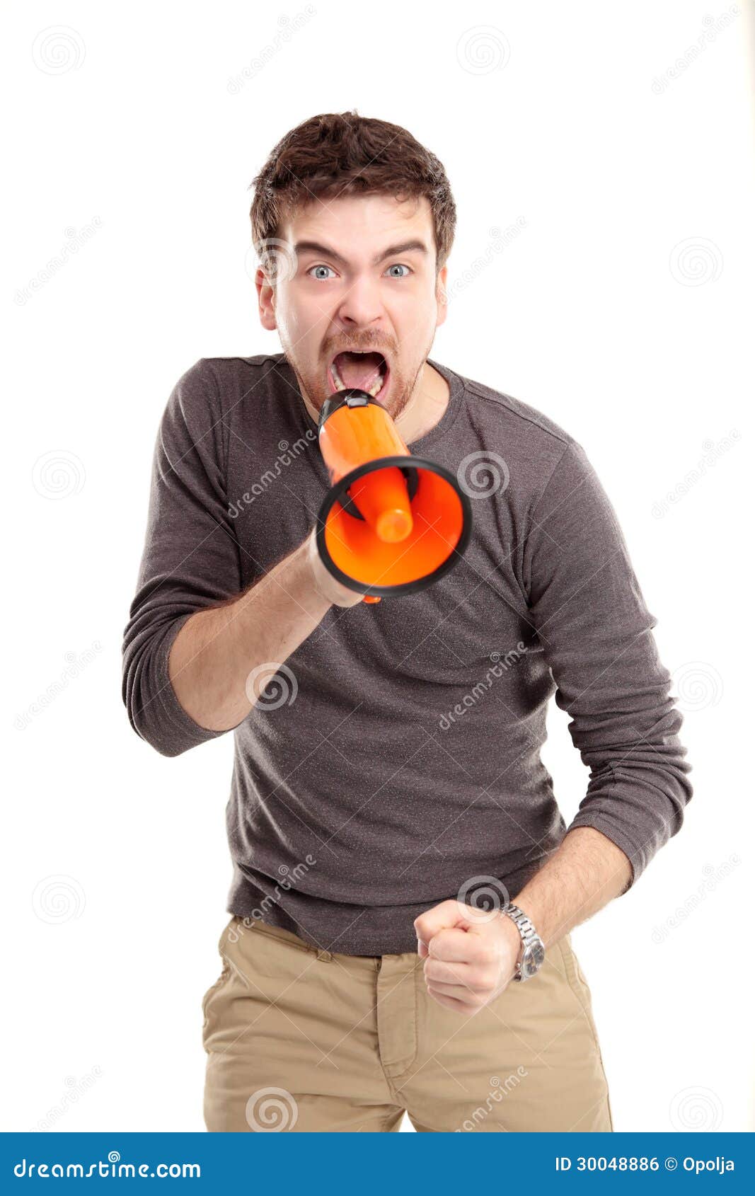 Man Shouting through Megaphone Stock Photo - Image of high, message ...
