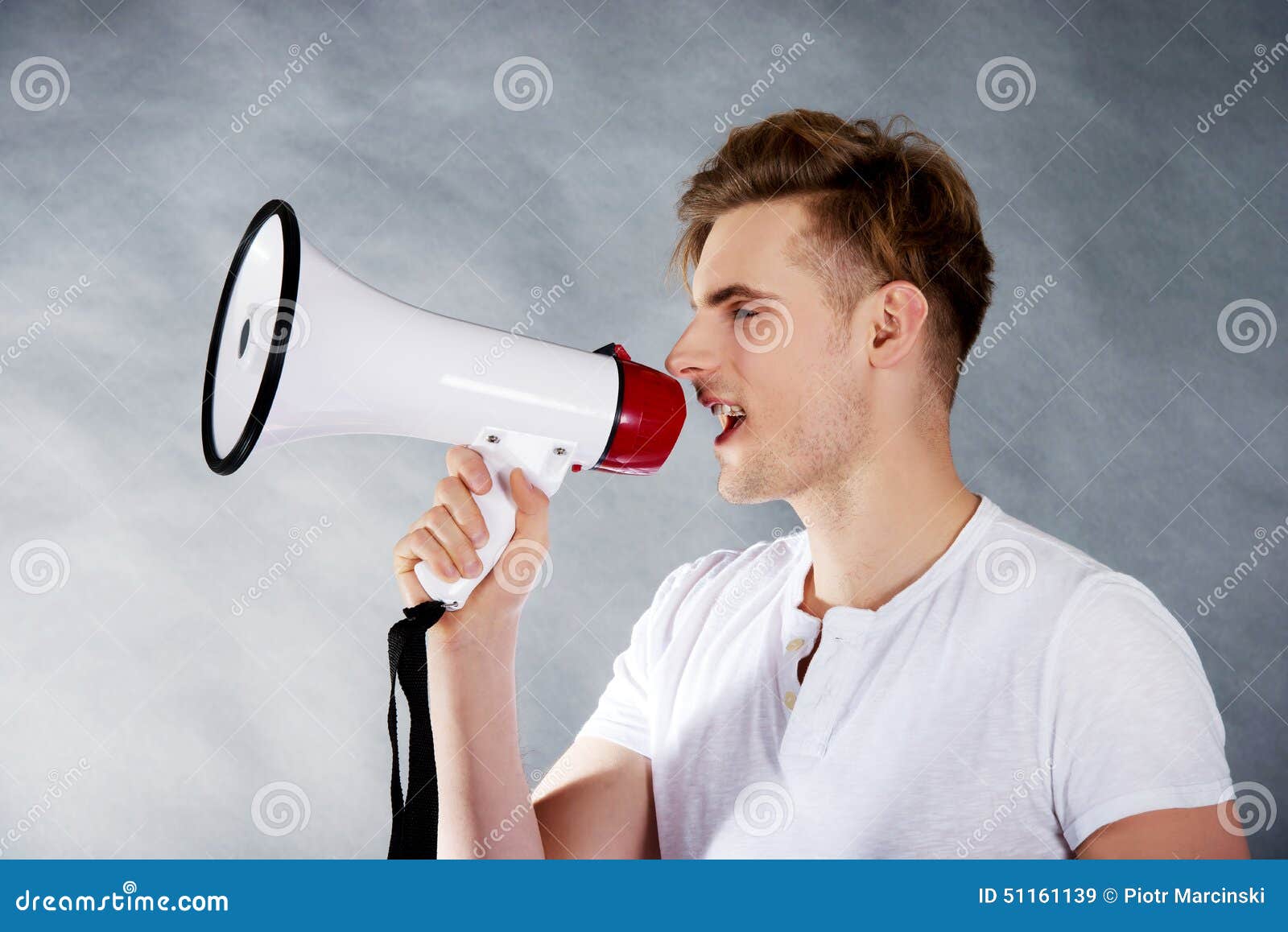 Young Man Shouting in Megaphone. Stock Image - Image of announce ...