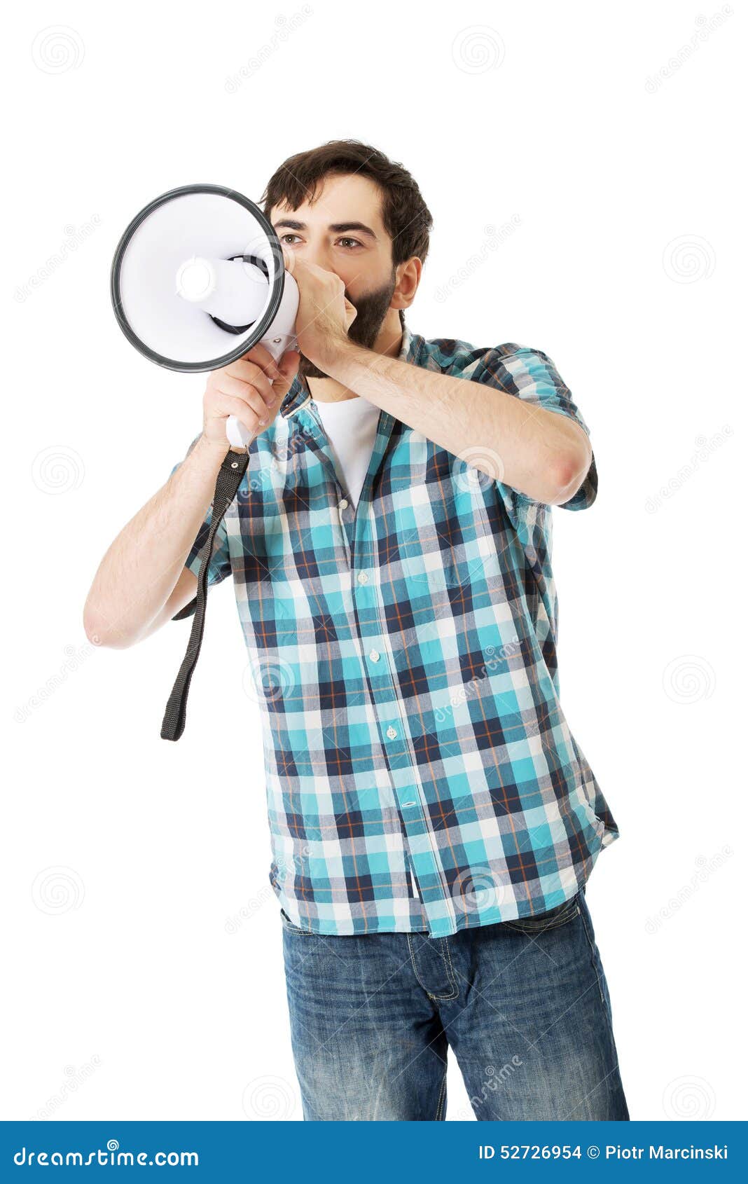 Young Man Shouting through Megaphone. Stock Photo - Image of megaphone ...