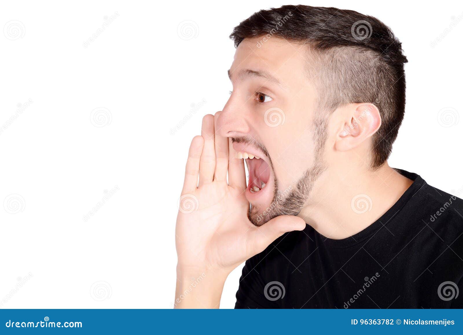 Young man shouting. stock photo. Image of announcement - 96363782