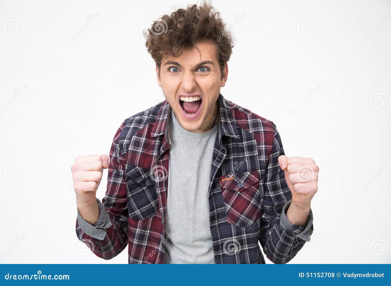 Young Man Shouting with Raised Hands Up Stock Photo - Image of raised ...