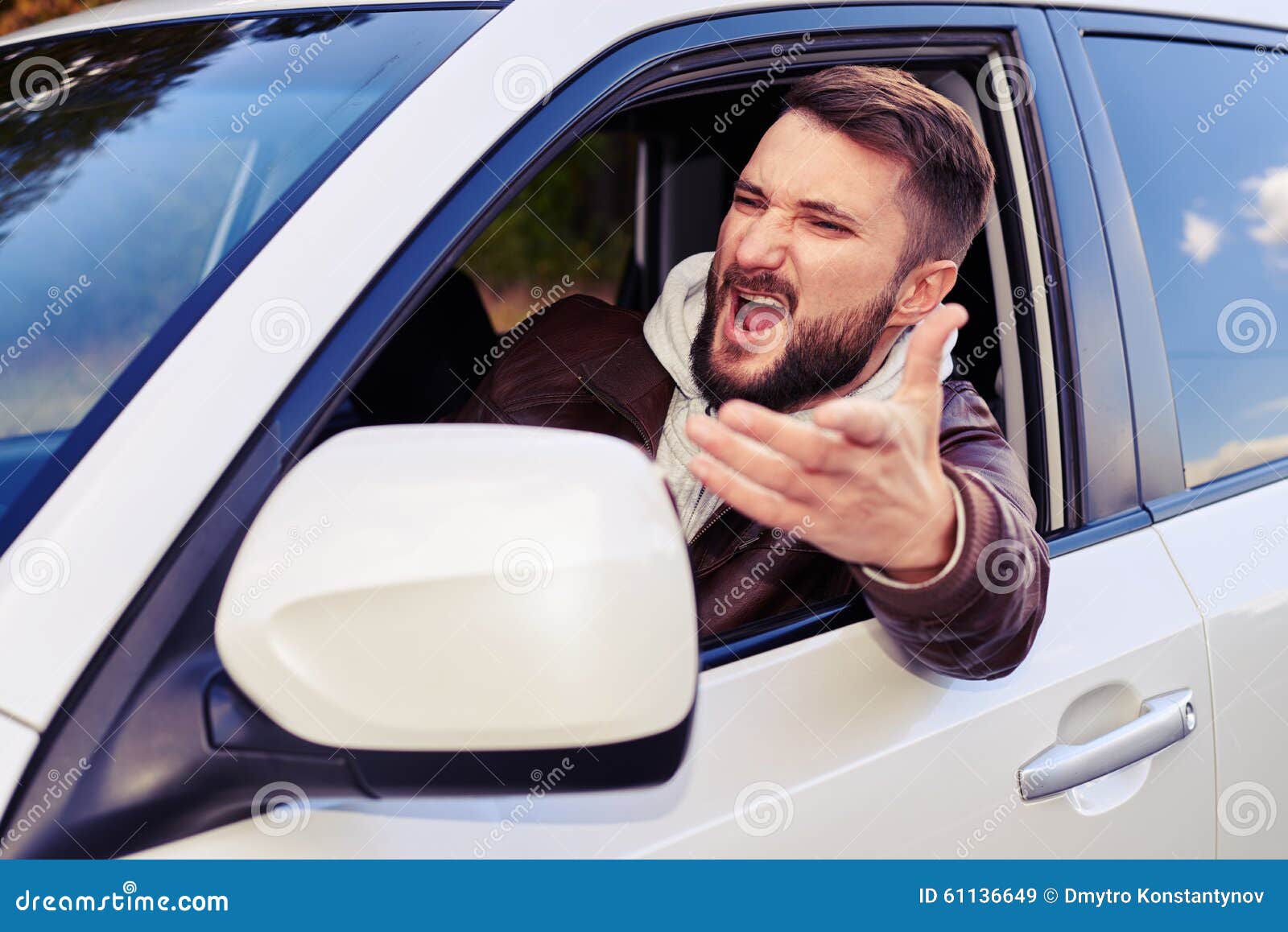 Young Man Shouting from the Window of His Car Stock Image - Image of ...