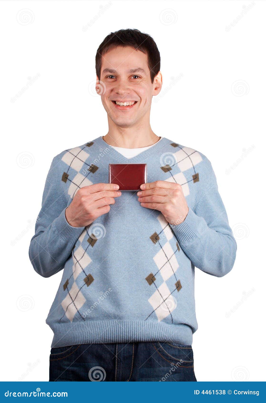 Young man show red card stock photo. Image of alone, positive - 4461538