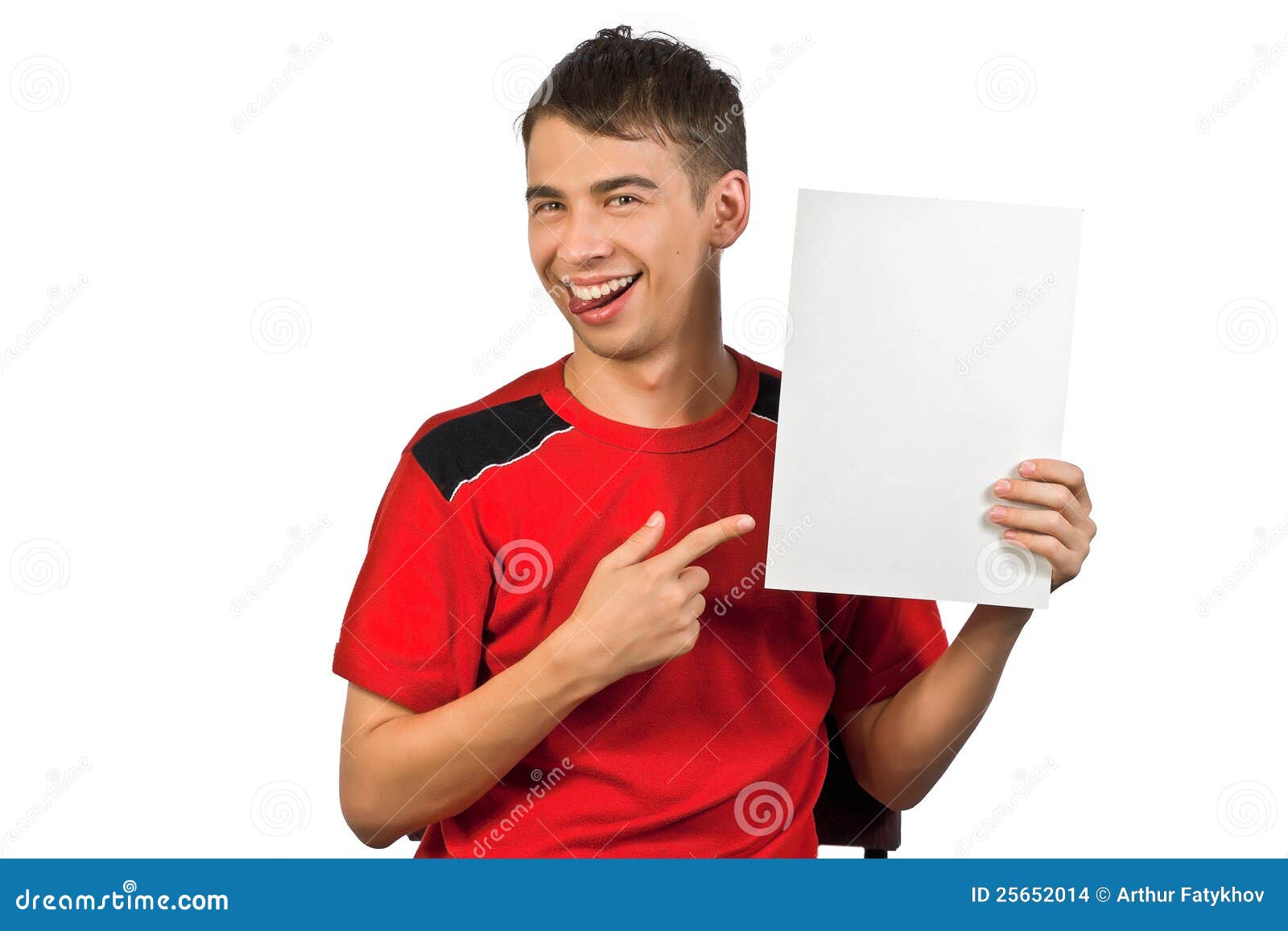 Young Man is Showing the Advertisement. Stock Photo - Image of message ...