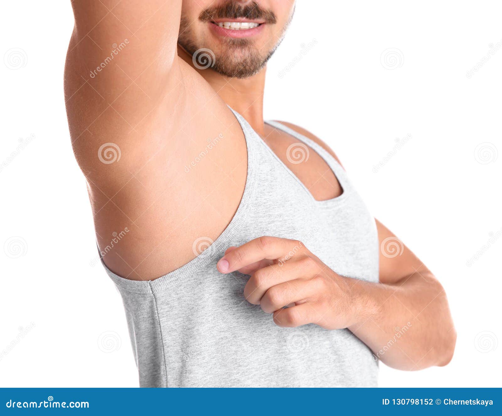 Young Man Showing Armpit On White Background Closeup. Using Deodorant ...