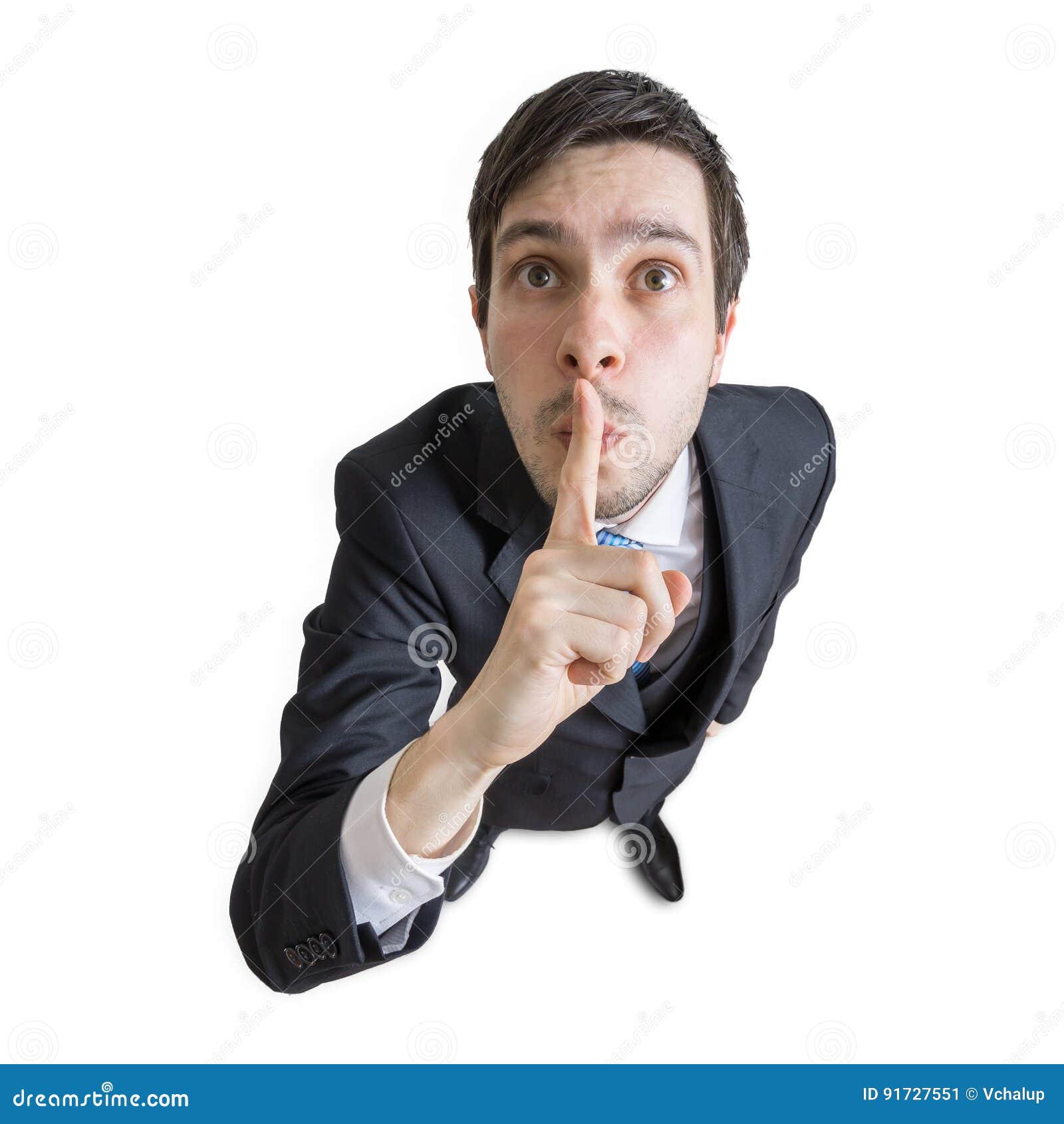 Young Man is Showing Be Quiet Gesture. View from Above Stock Image ...