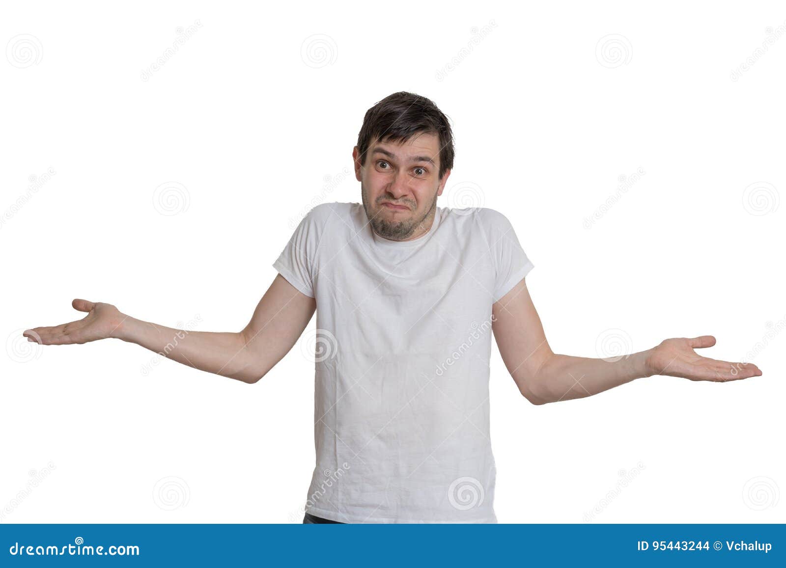 Young Man is Showing Dont Know Gesture. Isolated on White Background ... Young Man is Showing Dont Know Gesture. Isolated on White Background ...