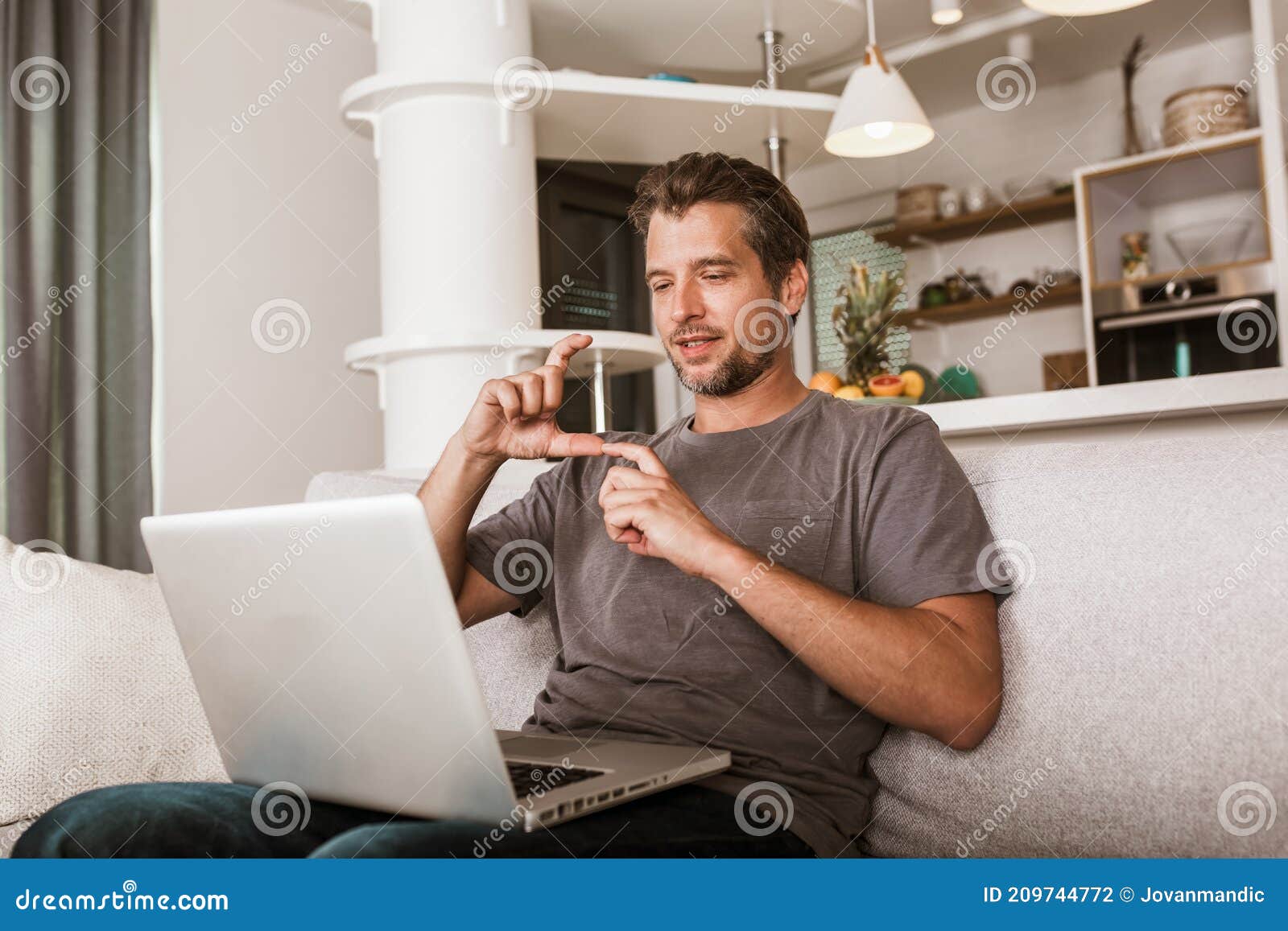 Man Showing Gesture in Sign Language, Using Laptop Stock Photo - Image ...